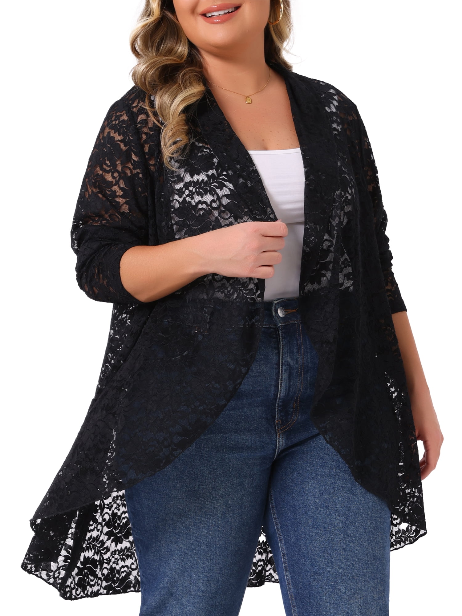 Agnes Orinda Plus Size Mother's Day Lace Cardigan for Women Ruffle ...