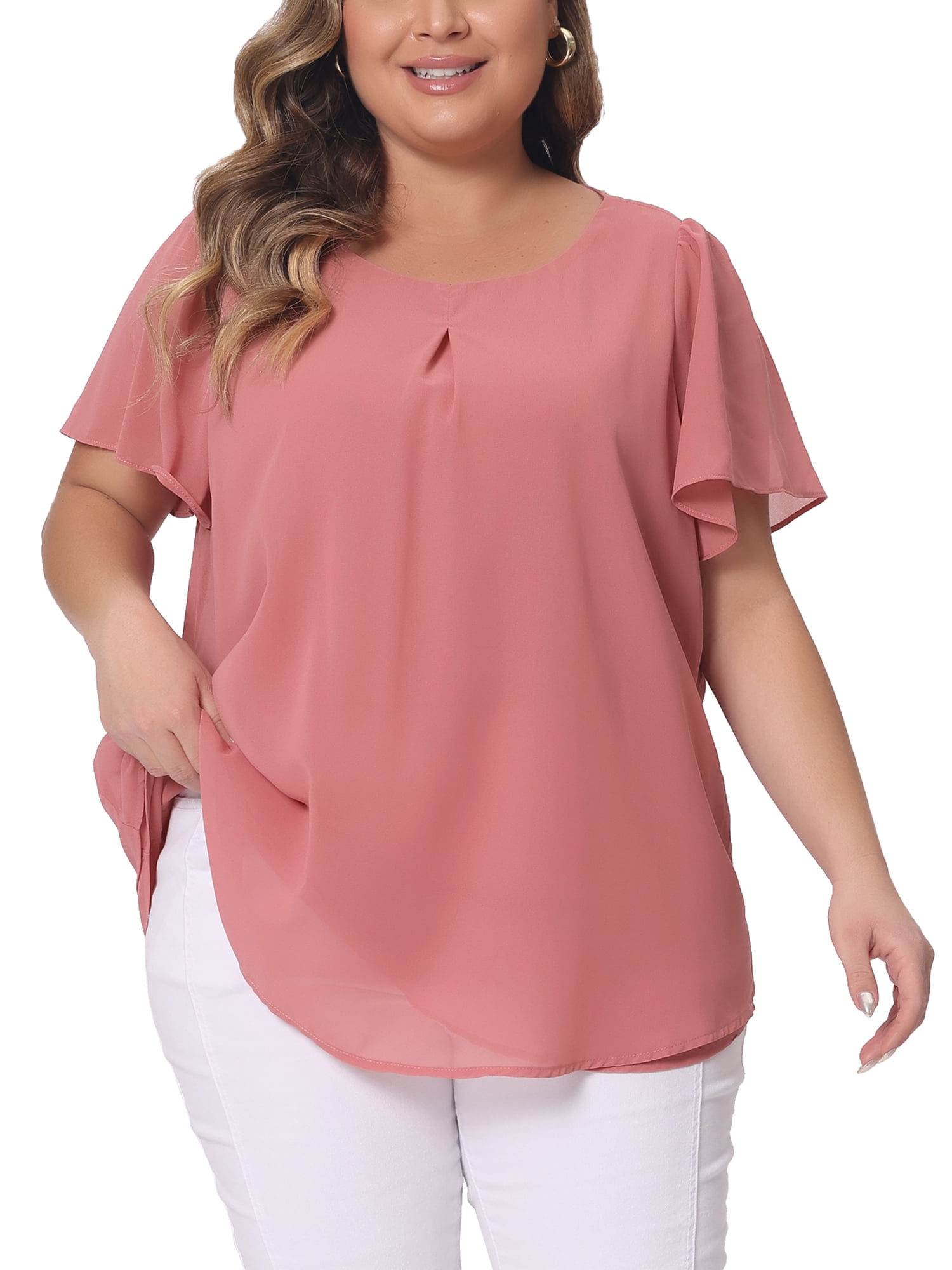 Agnes Orinda Plus Size Chiffon Blouse for Women Ruffle Short Sleeve ...