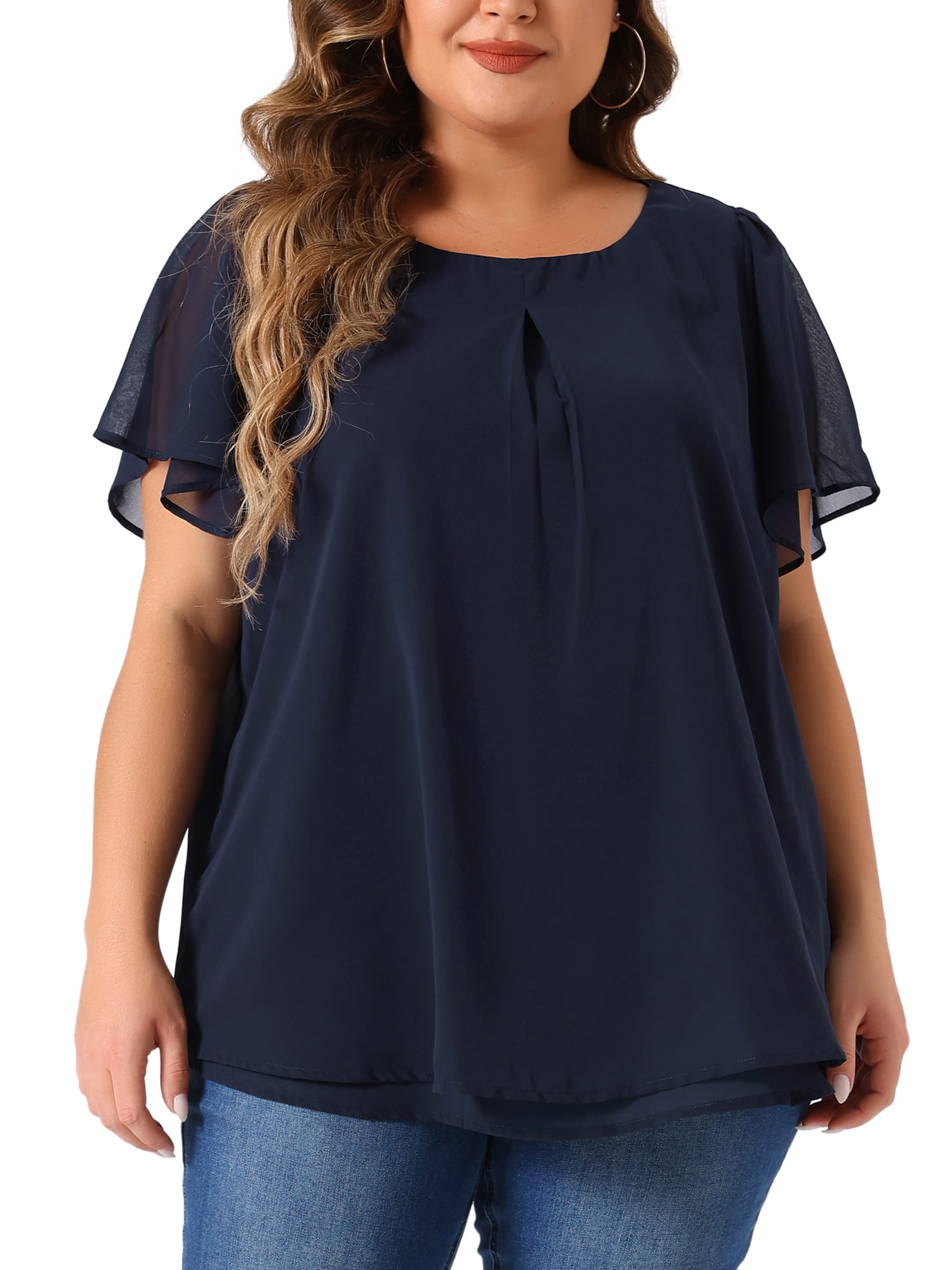 Agnes Orinda Plus Size Chiffon Blouse for Women Ruffle Short Sleeve ...