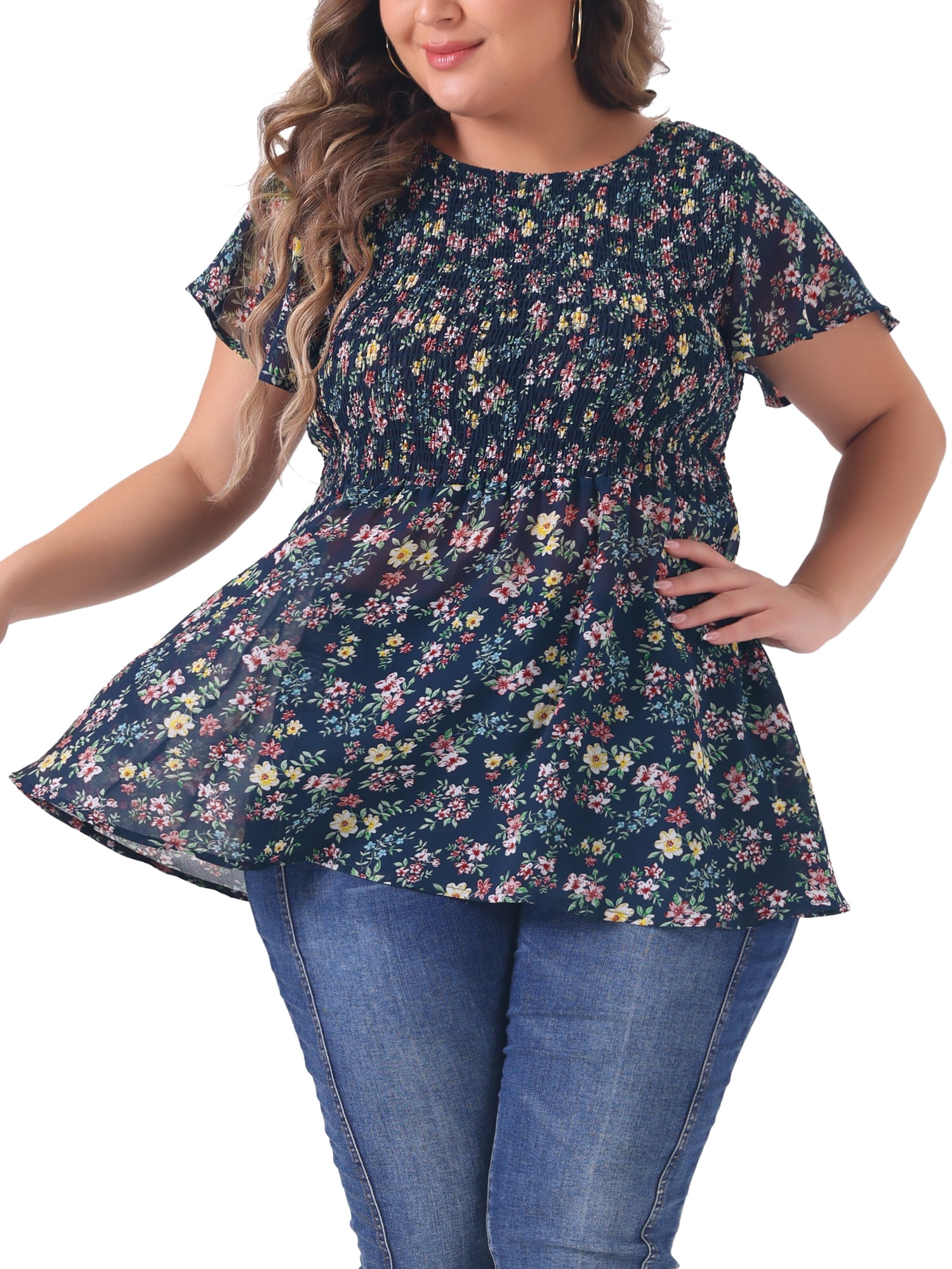 Agnes Orinda Plus Size Chiffon Blouses for Women Summer Flare Short ...