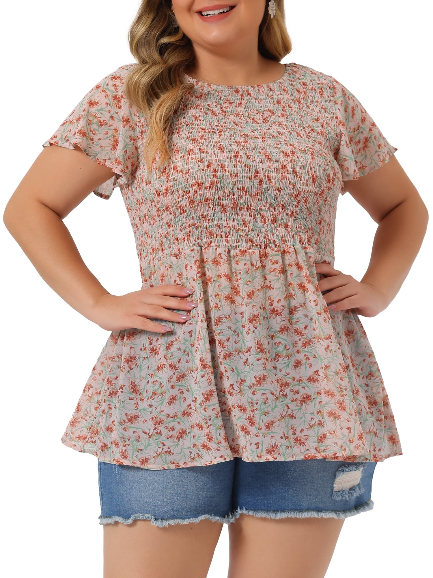 Agnes Orinda Plus Size Chiffon Blouses for Women Summer Flare Short ...