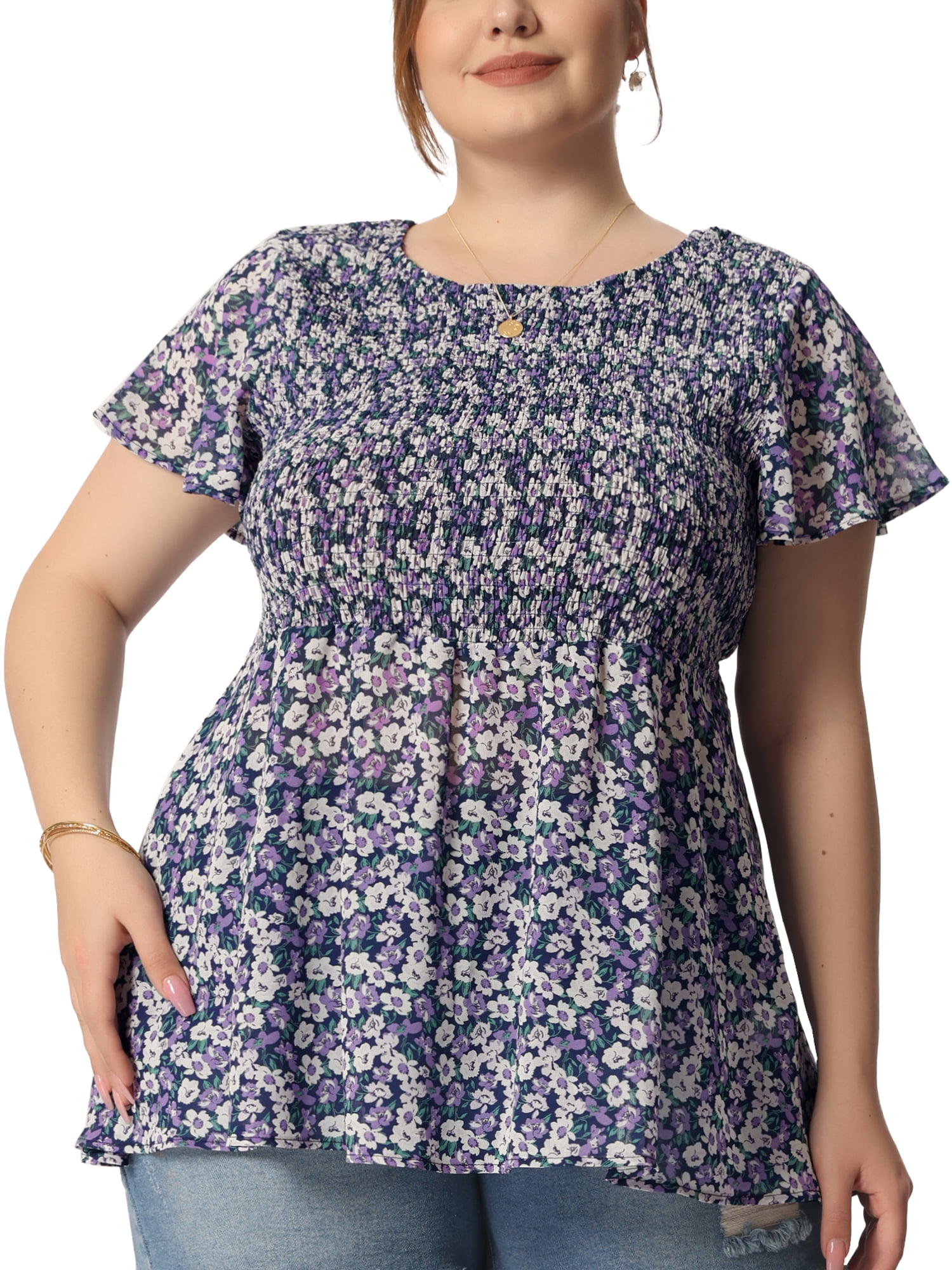 Agnes Orinda Plus Size Chiffon Blouses for Women Summer Flare Short ...