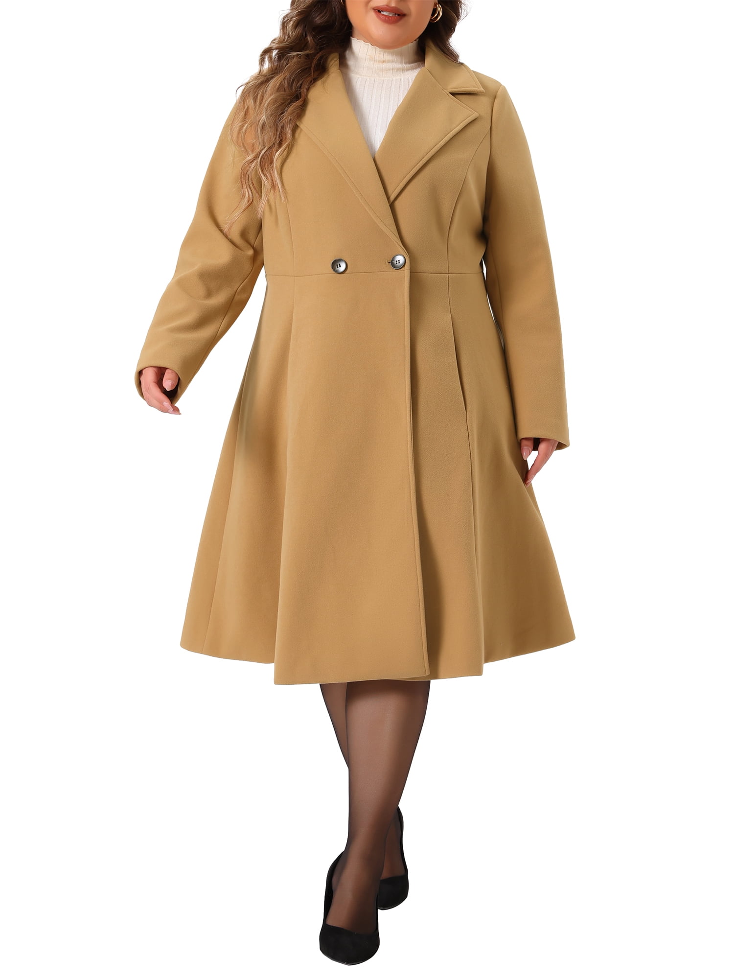 Agnes Orinda Women's Plus Size Coats Notch Lapel Double Breasted ...