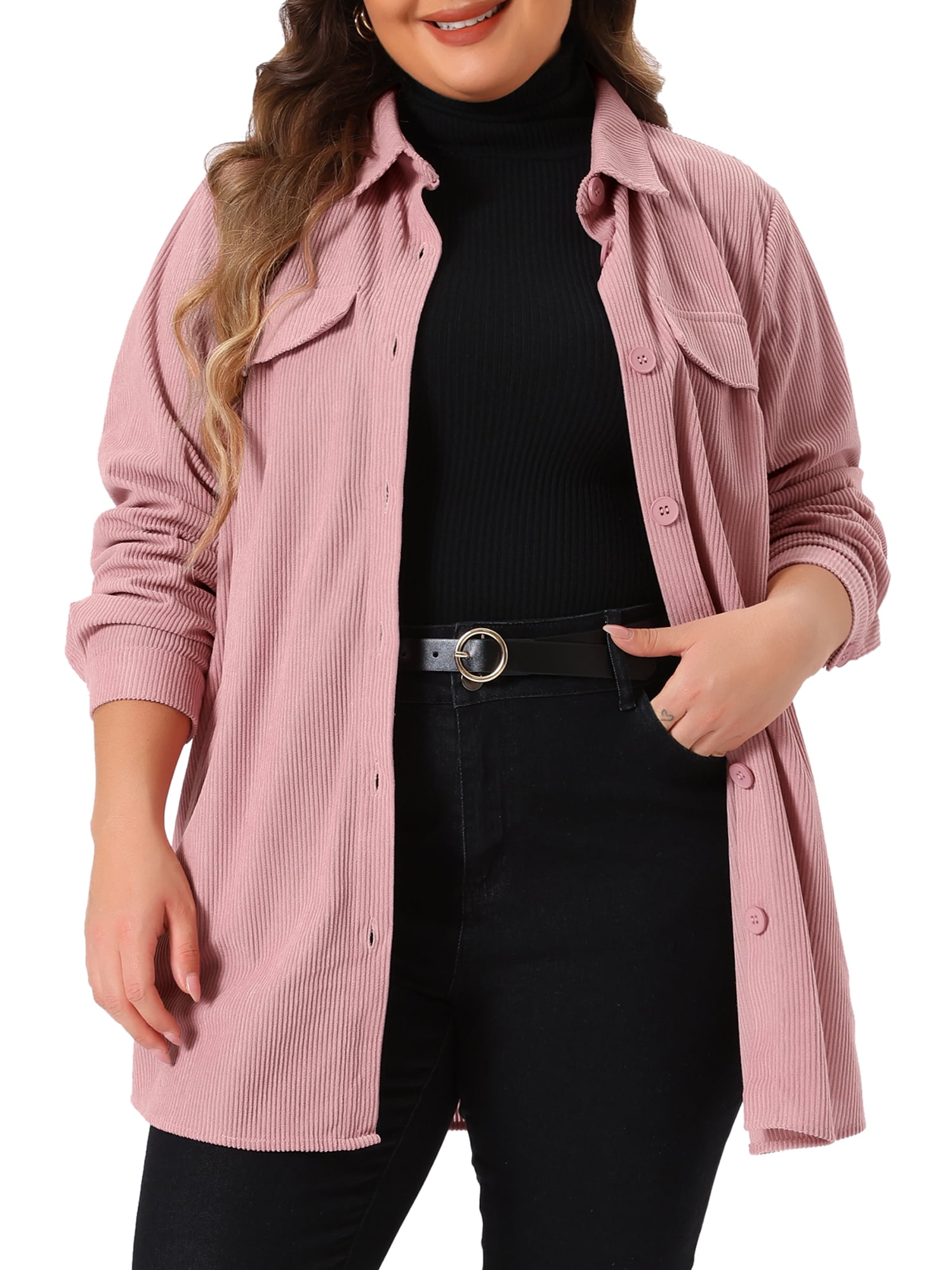 Plus Size Women's Corduroy Shirts Long Sleeve Button Down with Pocket ...