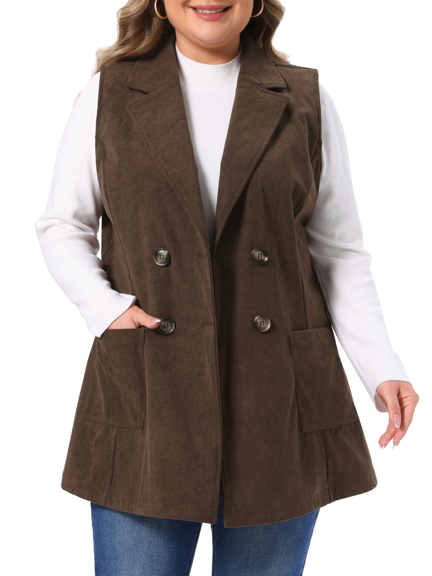 Agnes Orinda Women's Plus Size Corduroy Vest Lapel Sleeveless Double ...