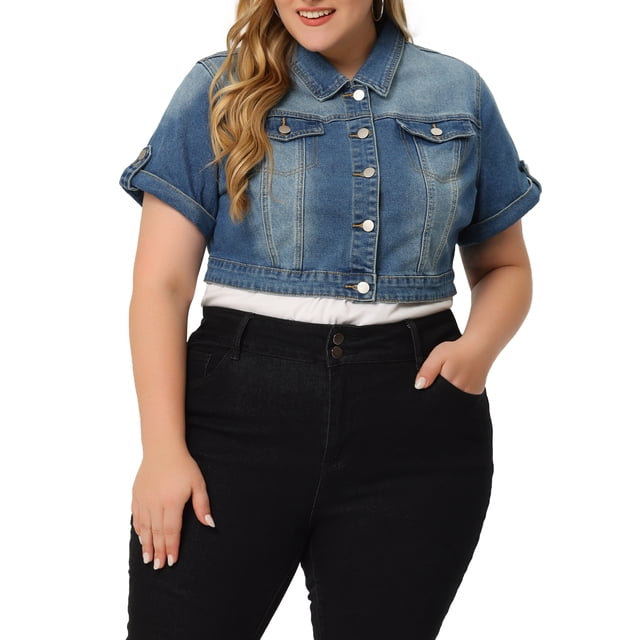 Agnes Orinda Plus Size Denim Jackets for Women Button Front Work Washed ...