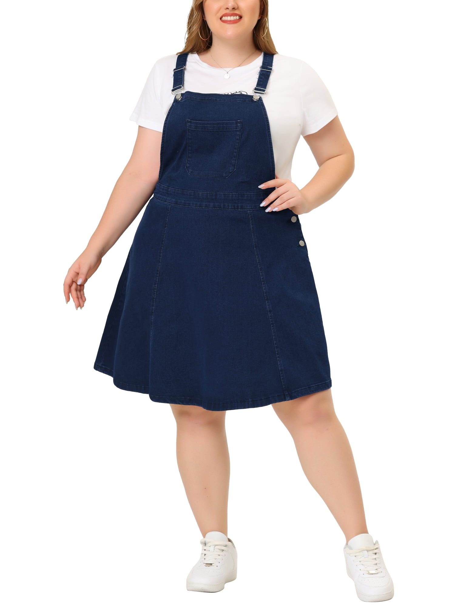 Agnes Orinda Plus Size Denim Overall Dress for Women Jeans Jumpers ...