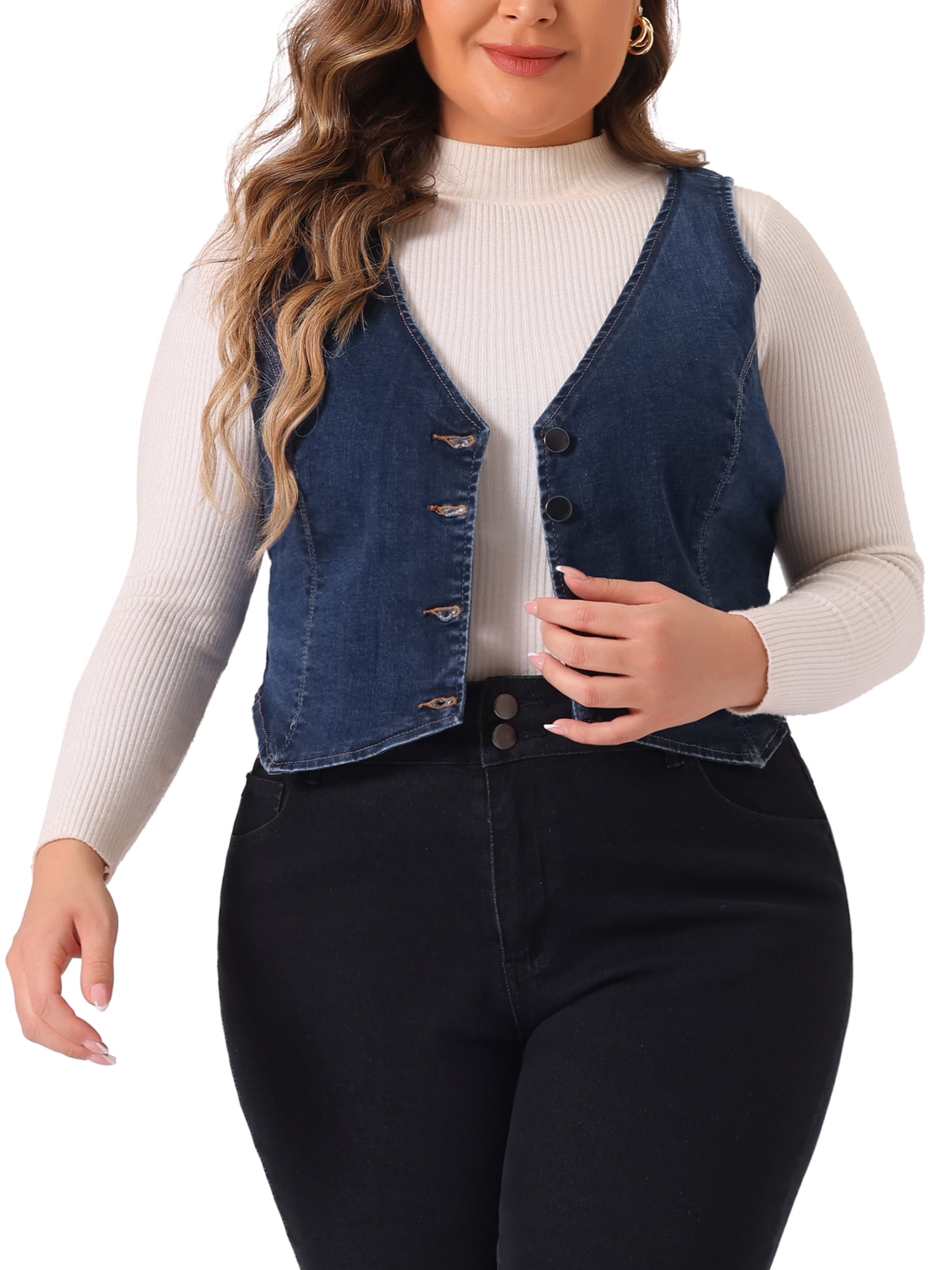 Agnes Orinda Women's Plus Size Denim Vest Sleeveless V Neck Button Down ...