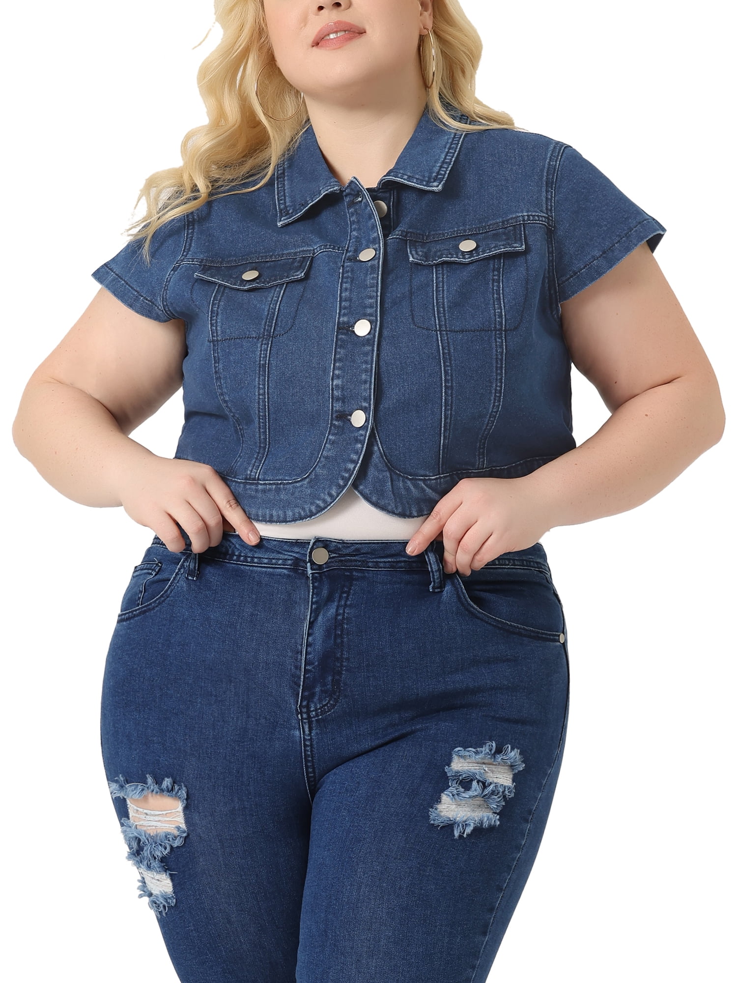 Agnes Orinda Plus Size Denim Vest for Women Y2K Button Down Tops Cap ...