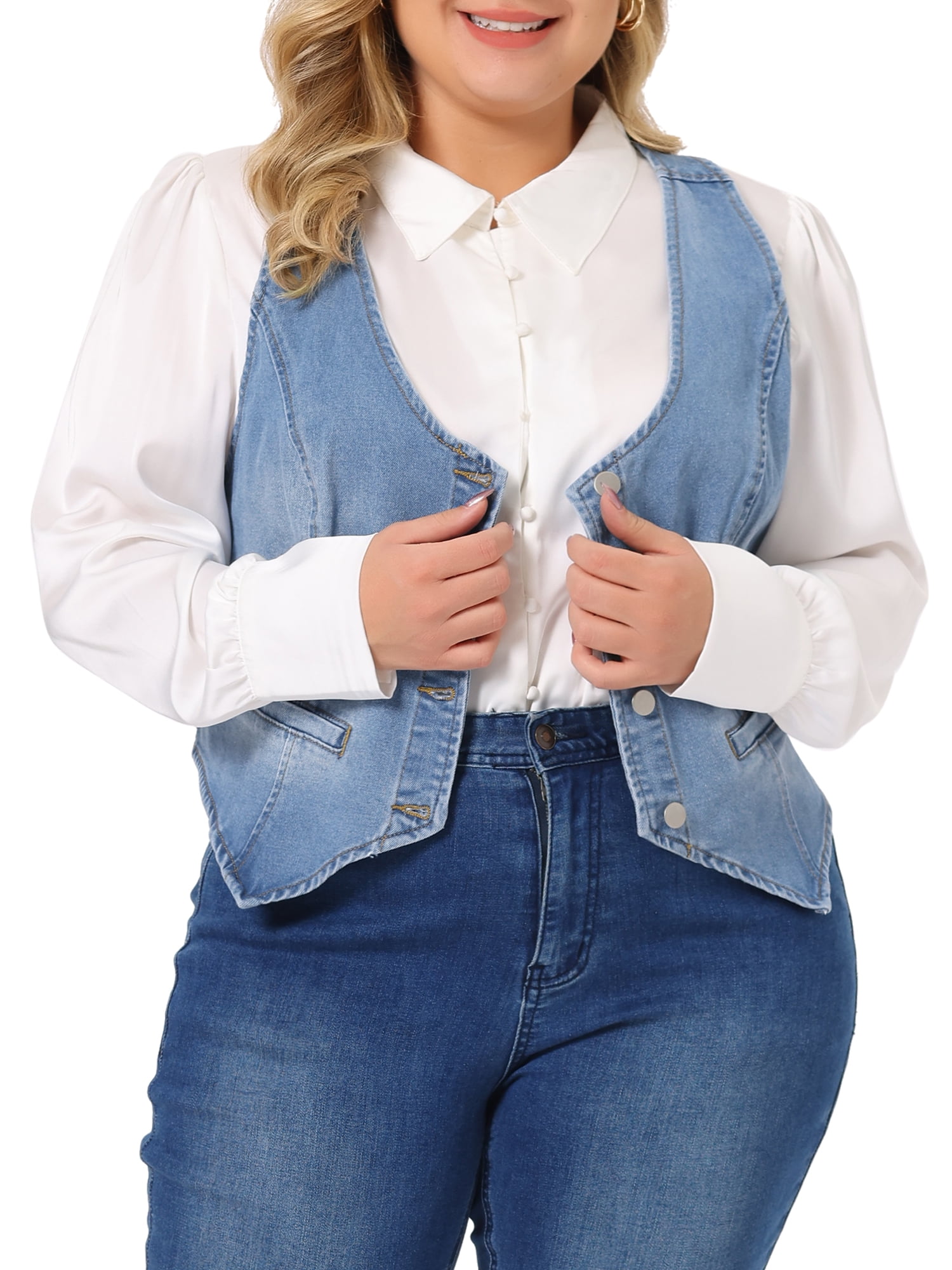 Agnes Orinda Plus Size Denim Vests for Women Vest Tops Button Down Jean ...