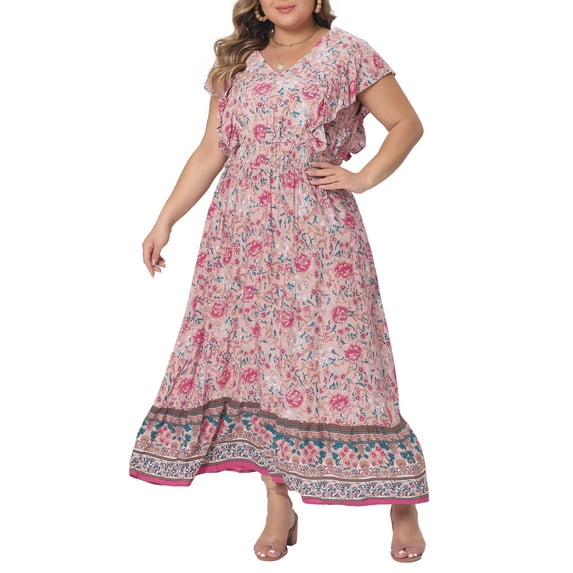 Agnes Orinda Plus Size Dress for Women Boho Floral Dresses V Neck ...