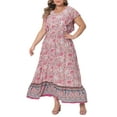Agnes Orinda Plus Size Dress For Women Boho Floral Dresses V Neck