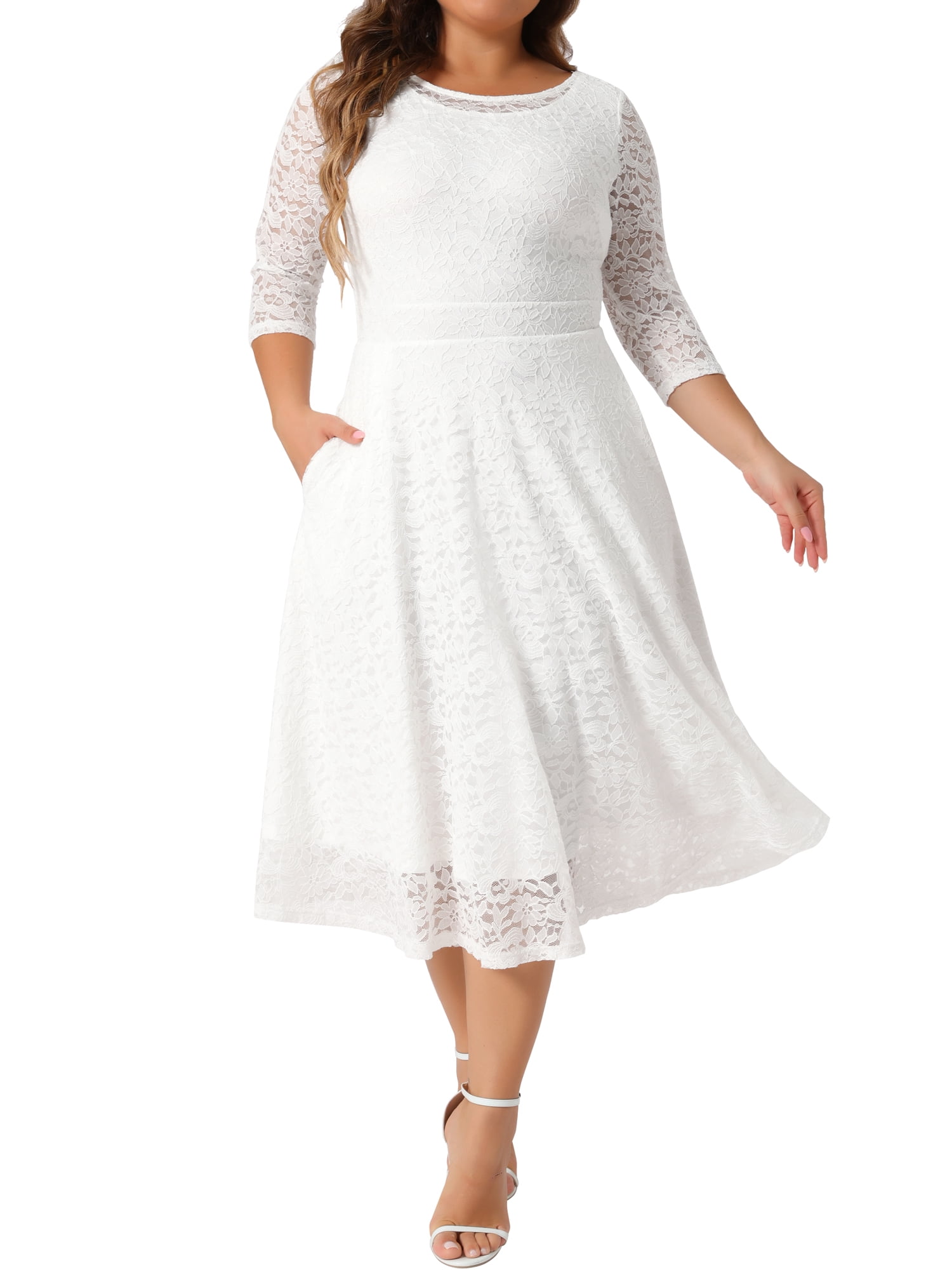 Agnes Orinda Women's Plus Size Lace Dress Wedding Elegant A Line 3/4 ...
