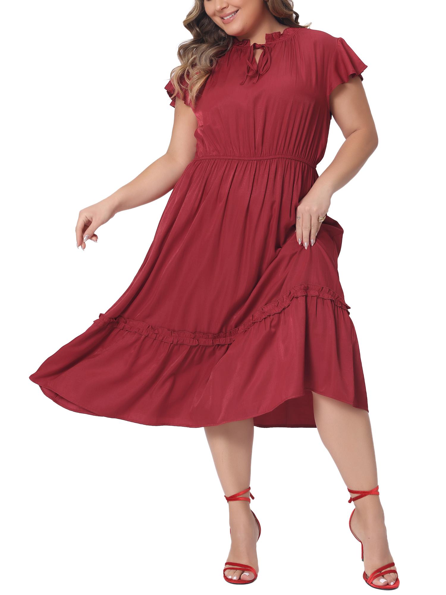 Time and Tru Women's Ruffle Collar Dress with Flutter Sleeves, Sizes XS ...