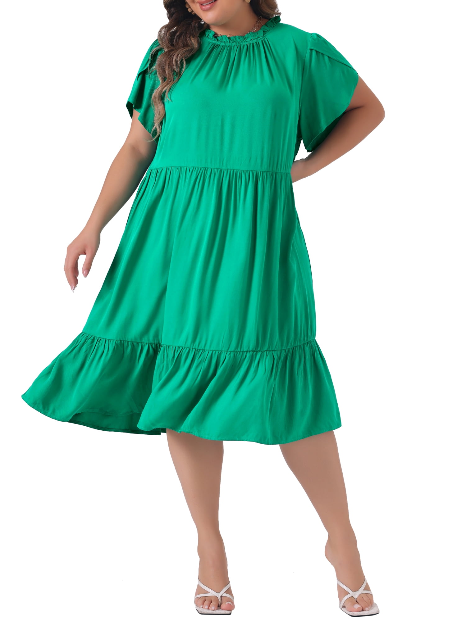 Agnes Orinda Women's Plus Size Dress Tie Back Petal Short Sleeve Crew ...