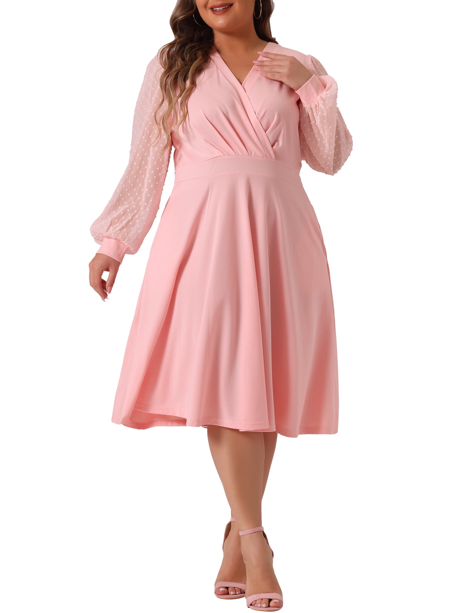 Agnes Orinda Women's Plus Size Dress Long Sleeve Swiss Dots V Neck Wrap ...