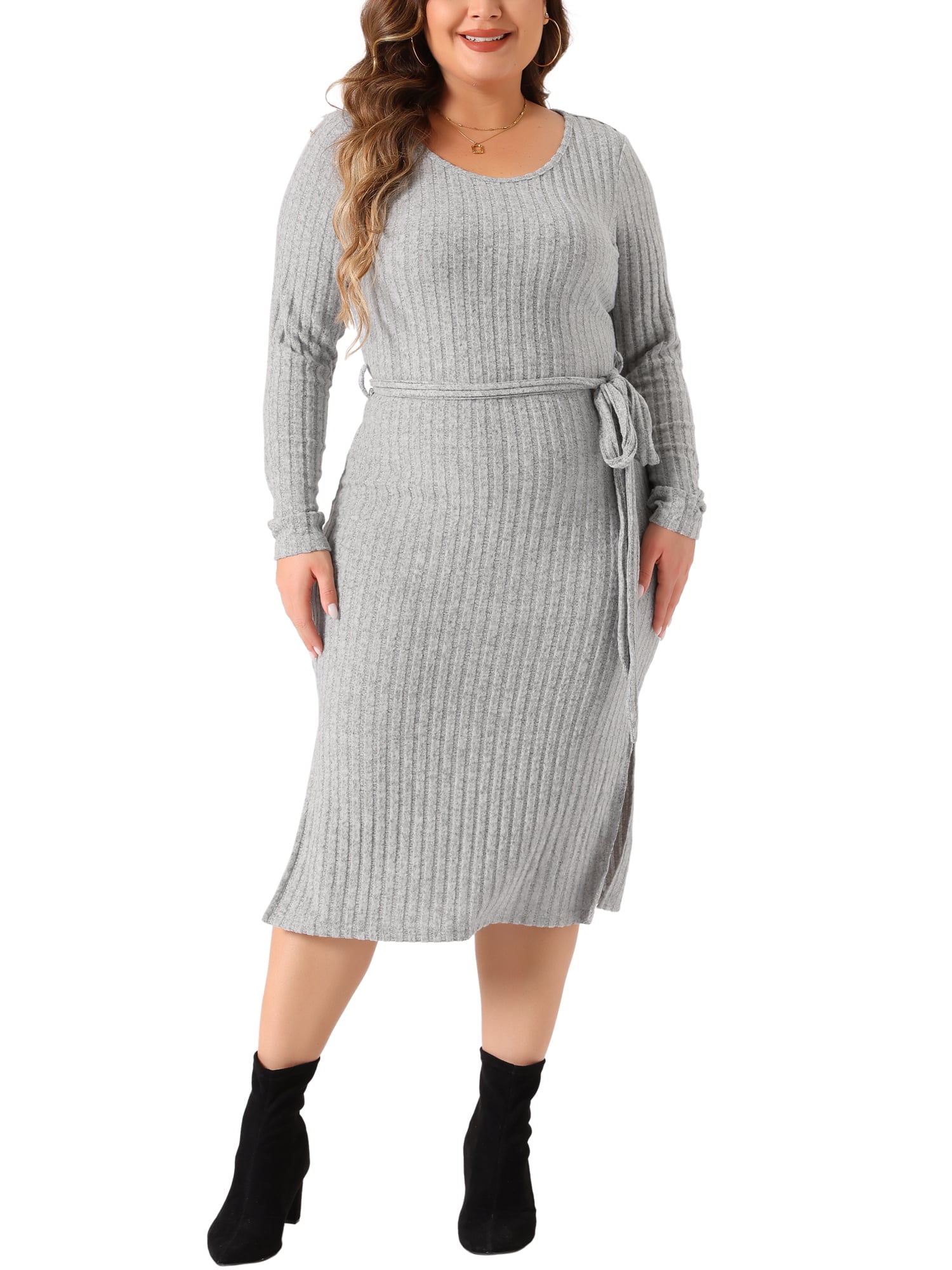 Agnes Orinda Plus Size Fall Dress for Women Long Sleeve Round Neck ...