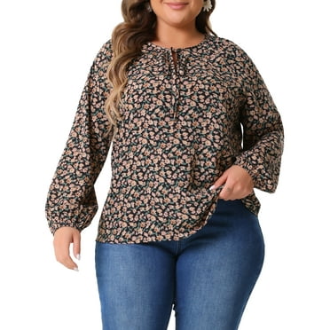 Agnes Orinda Women's Plus Size Floral Tops V Neck Long Sleeve T Shirt ...