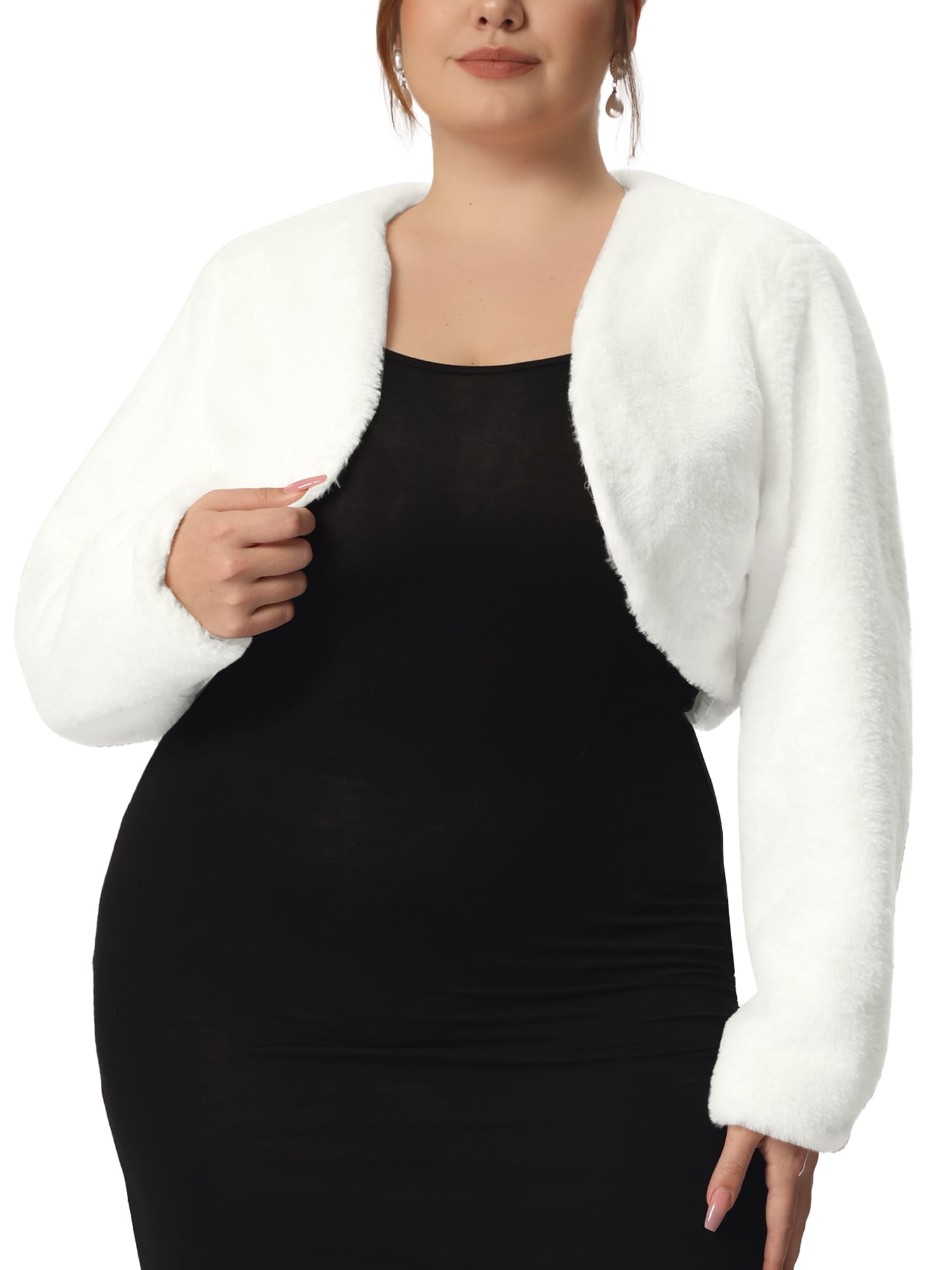 Agnes Orinda Plus Size Jacket for Women Faux Fur Bolero Wedding Open ...