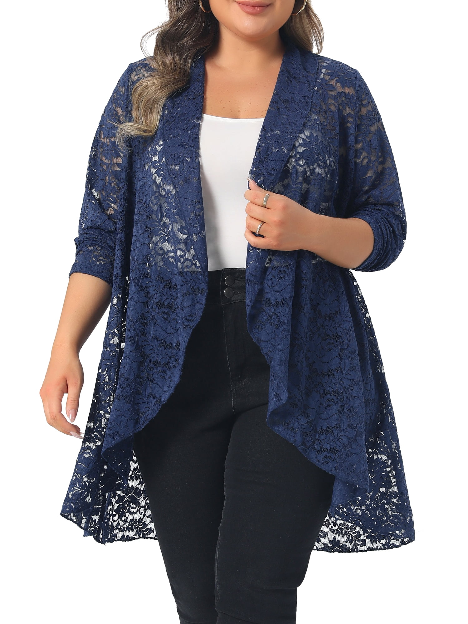 Agnes Orinda Plus Size Lace Cardigan for Women Ruffle Cardigans Open ...