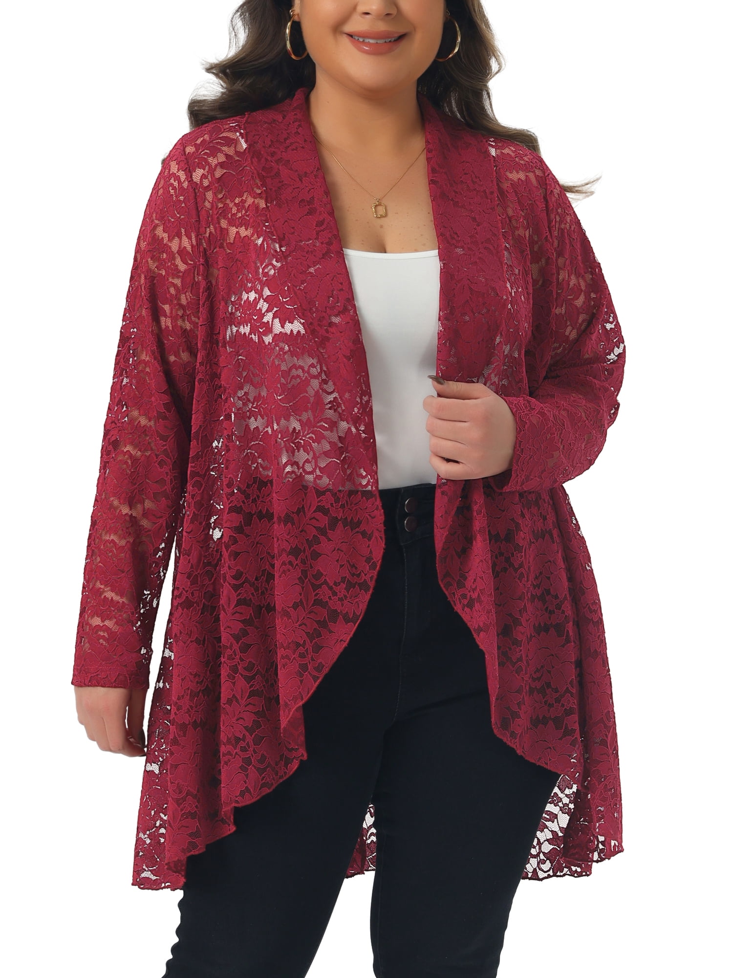 Agnes Orinda Plus Size Lace Cardigan for Women Ruffle Cardigans Open ...