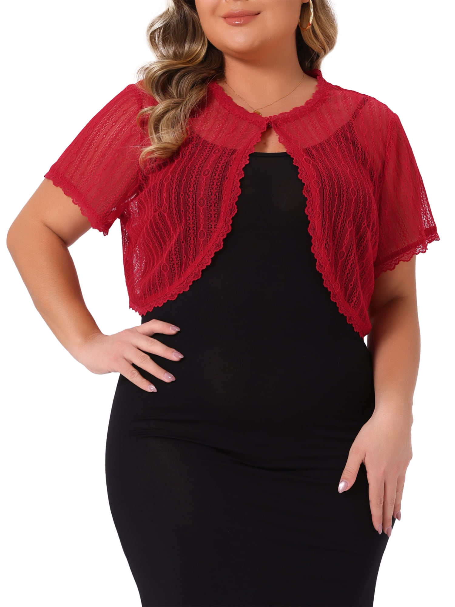 Agnes Orinda Women's Plus Size Lace Shrugs Elegant Sheer Short Sleeves ...