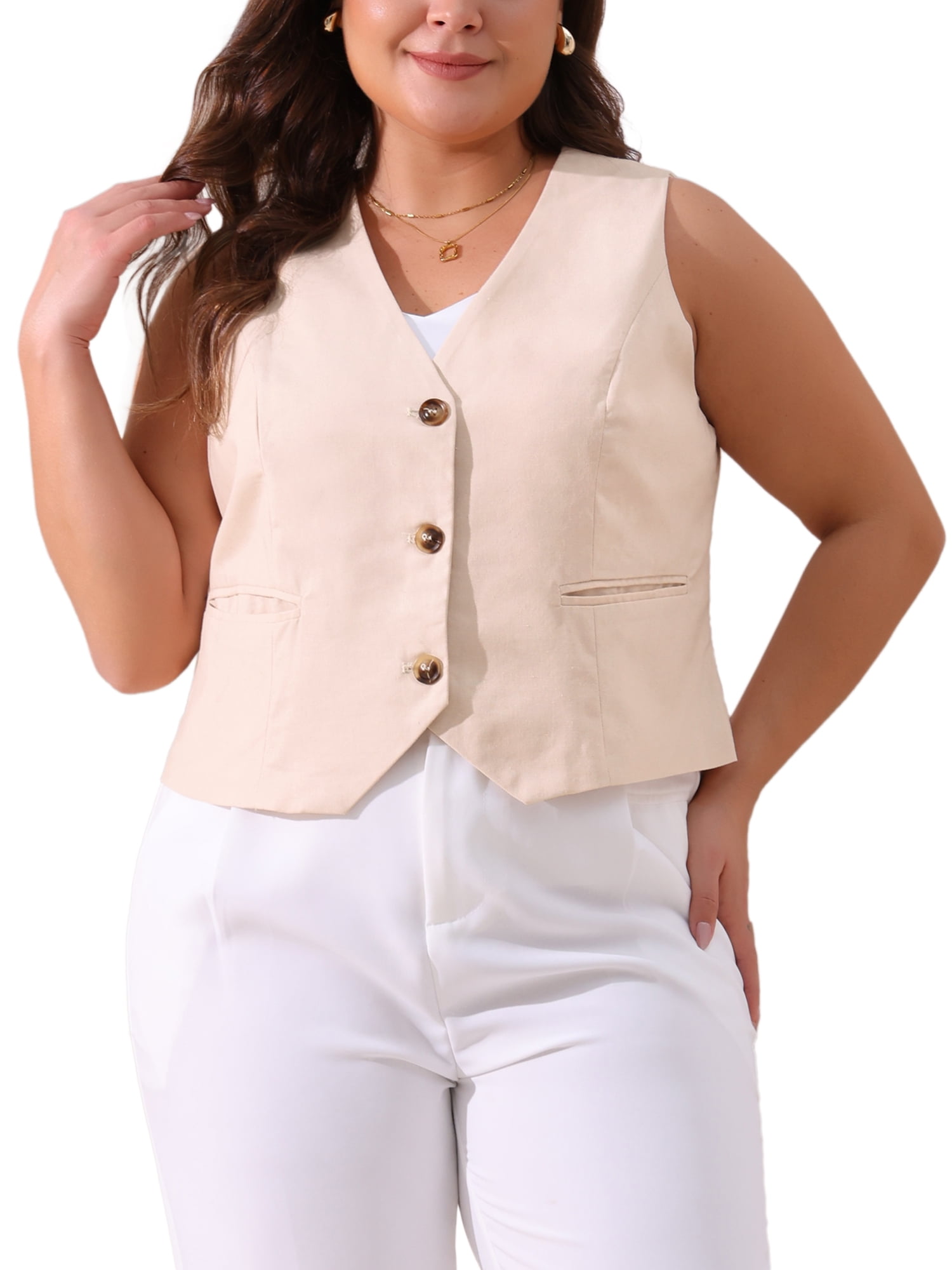 Agnes Orinda Women's Plus Size Linen Vest Sleeveless Button Down ...