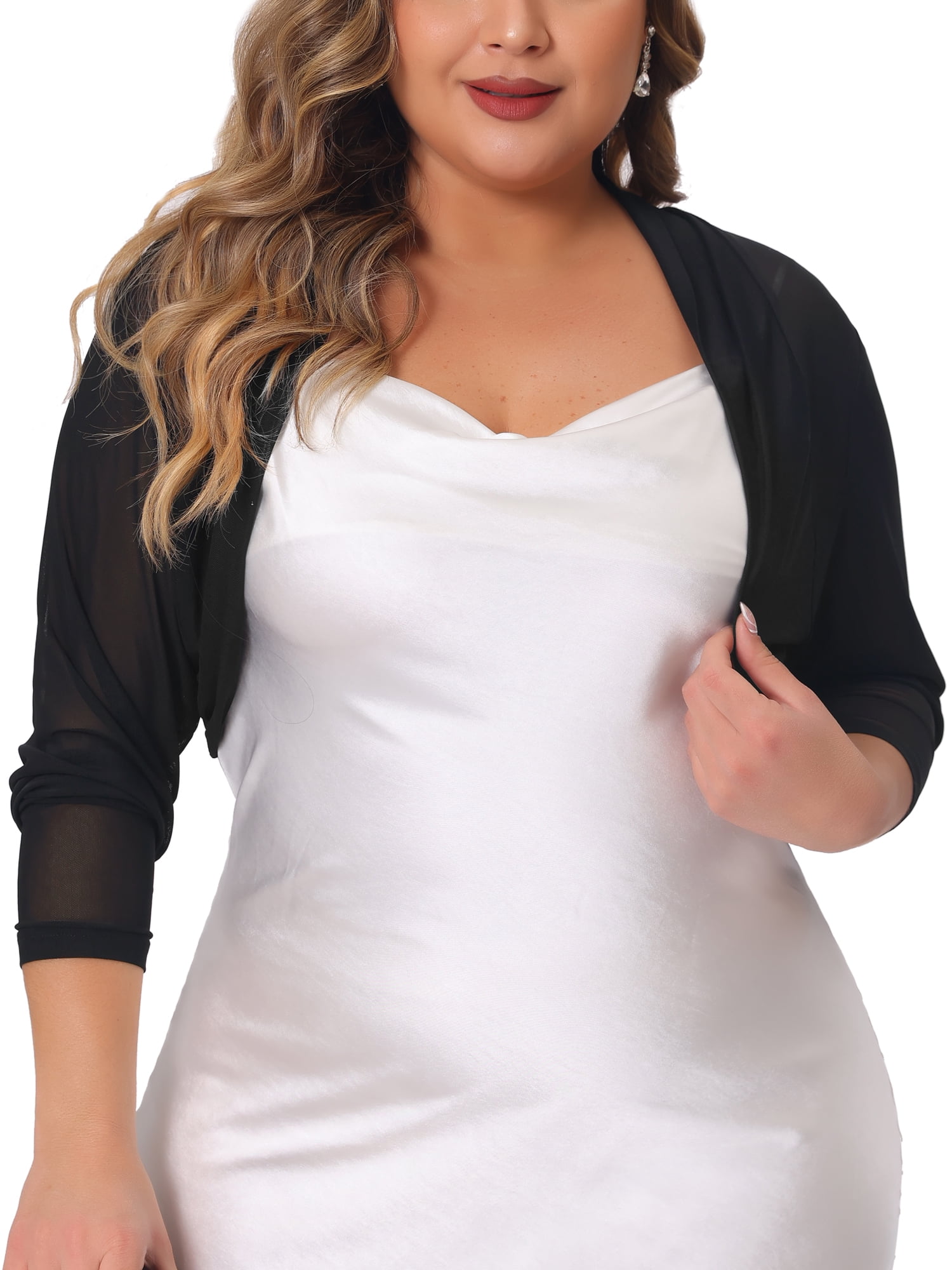 Agnes Orinda Women's Plus Size Long Sleeve Open Front Sheer See Through ...