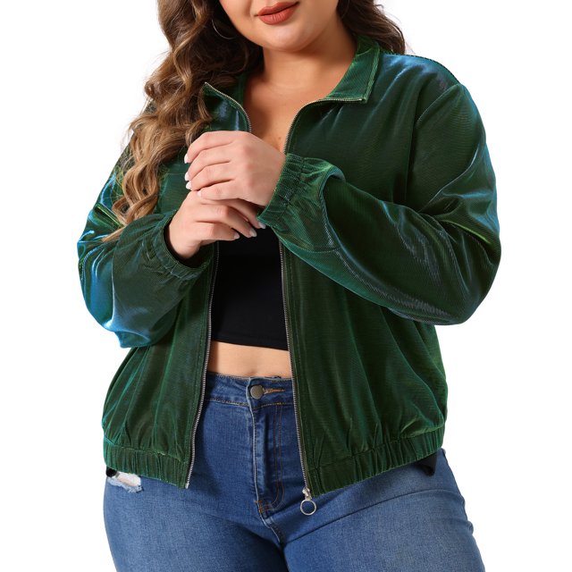 Agnes Orinda Plus Size Mesh Jackets for Women Holographic Long Sleeve ...