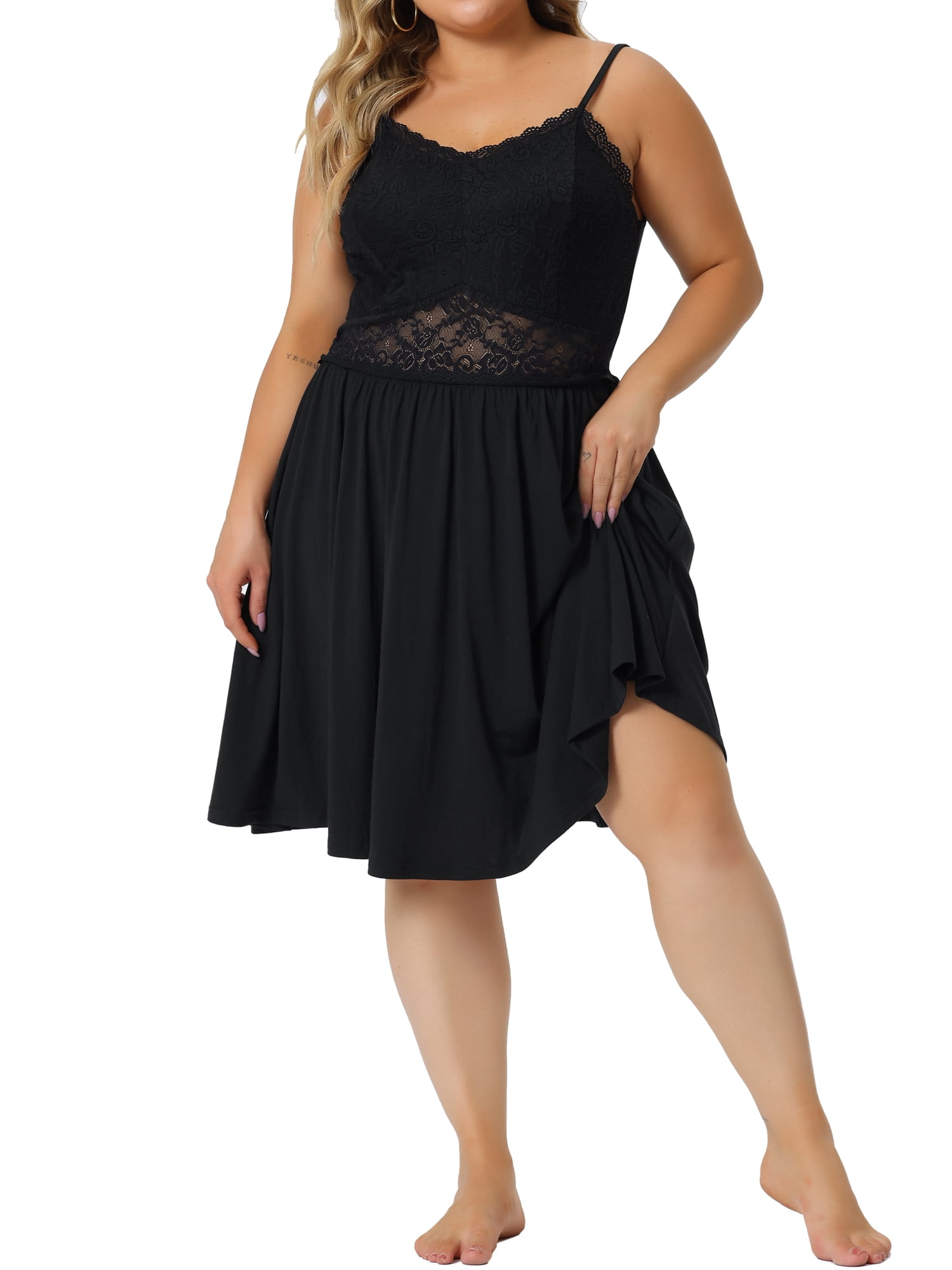 Agnes Orinda Plus Size Nightgown for Women's V Neck Spaghetti Strap ...