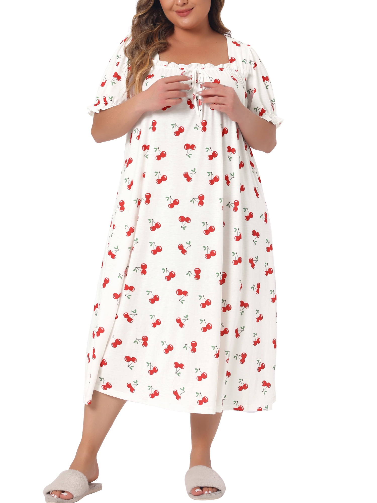 Agnes Orinda Women's Plus Size Nightgowns Cherry Bowknot Sleepshirts ...