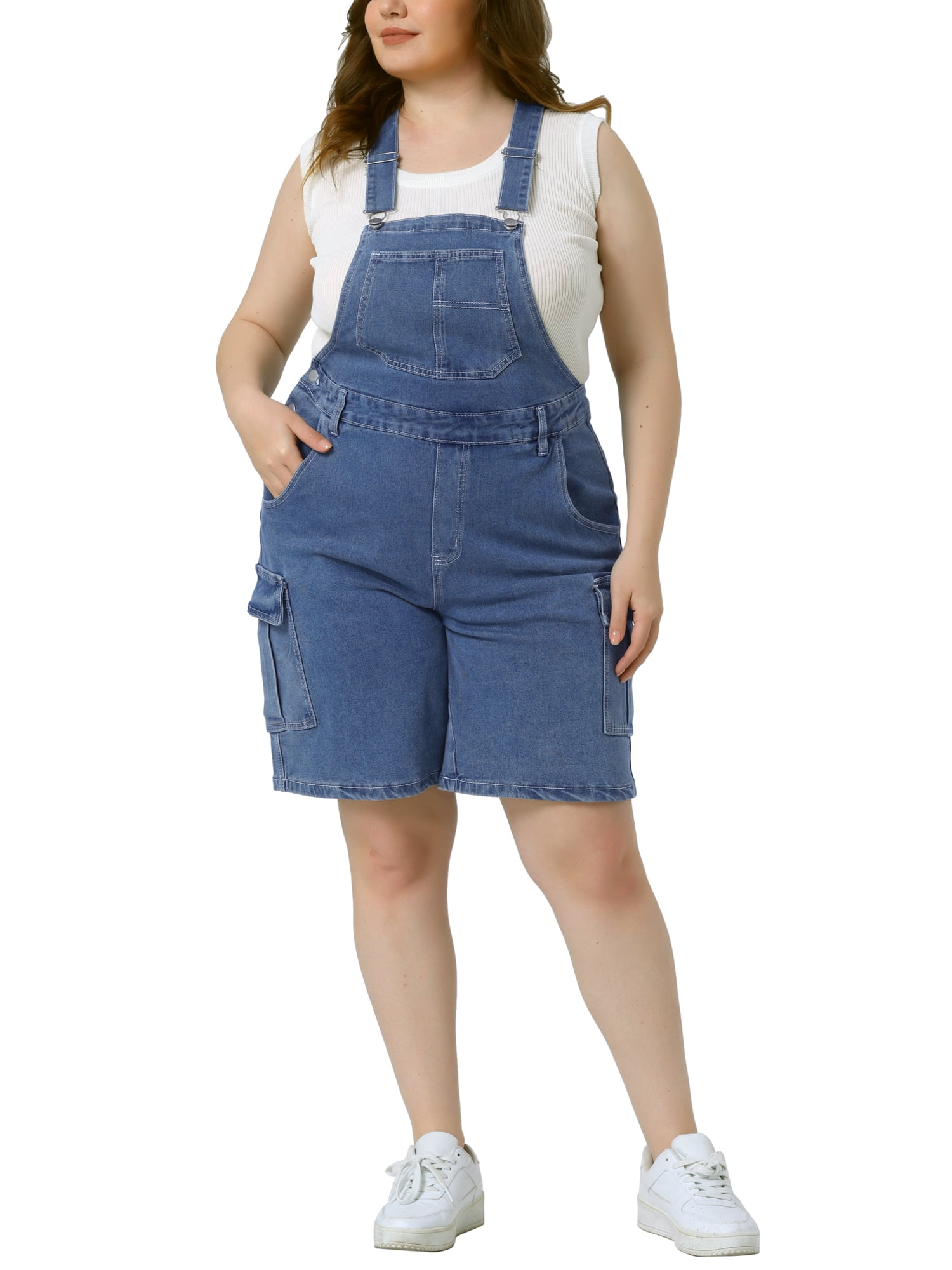 Agnes Orinda Plus Size Overall Shorts for Women Jumpsuit Adjustable ...