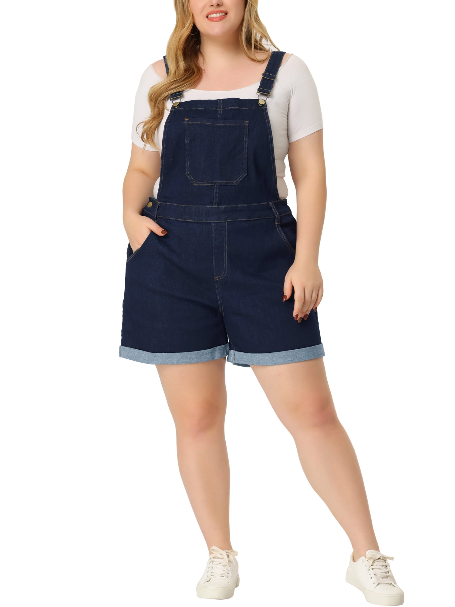 Agnes Orinda Plus Size Overall Shorts for Women Jumpsuit Roll Hem ...