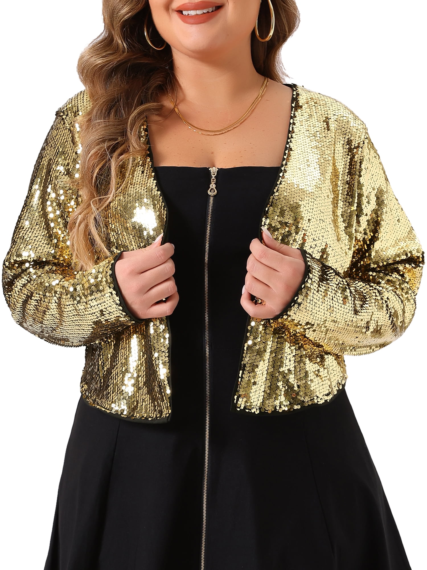 Agnes Orinda Plus Size Sequin Cardigan for Women Glitter Shinny ...