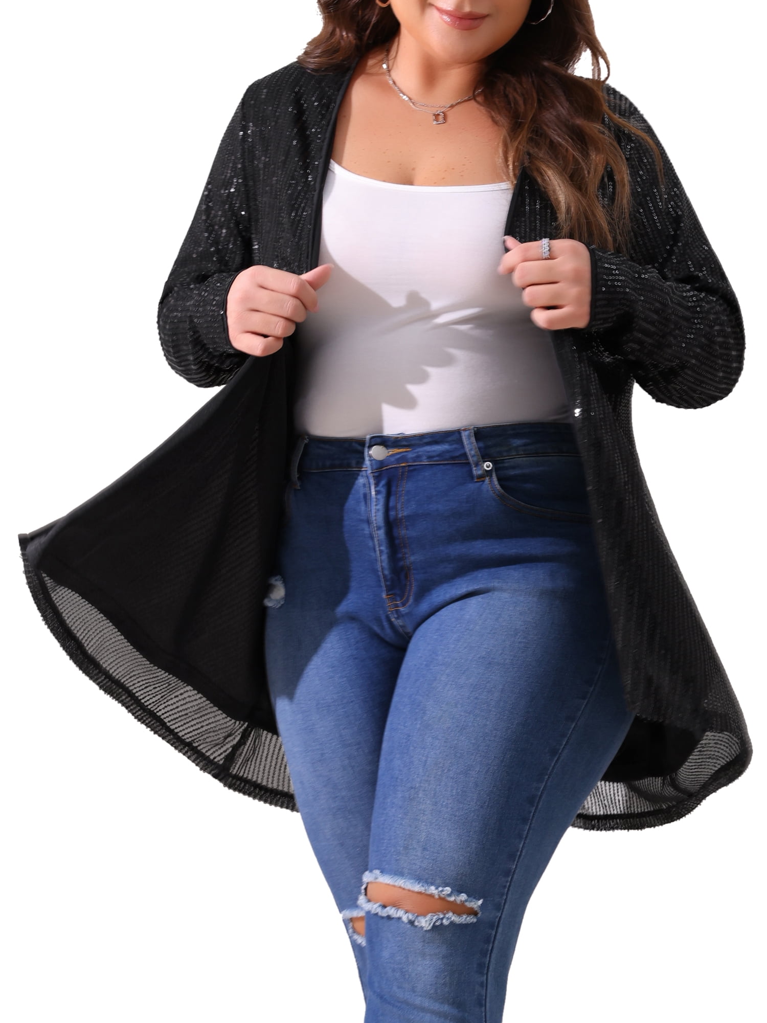 Agnes Orinda Women's Plus Size Sequin Cardigans Sparkly Open Front Long ...