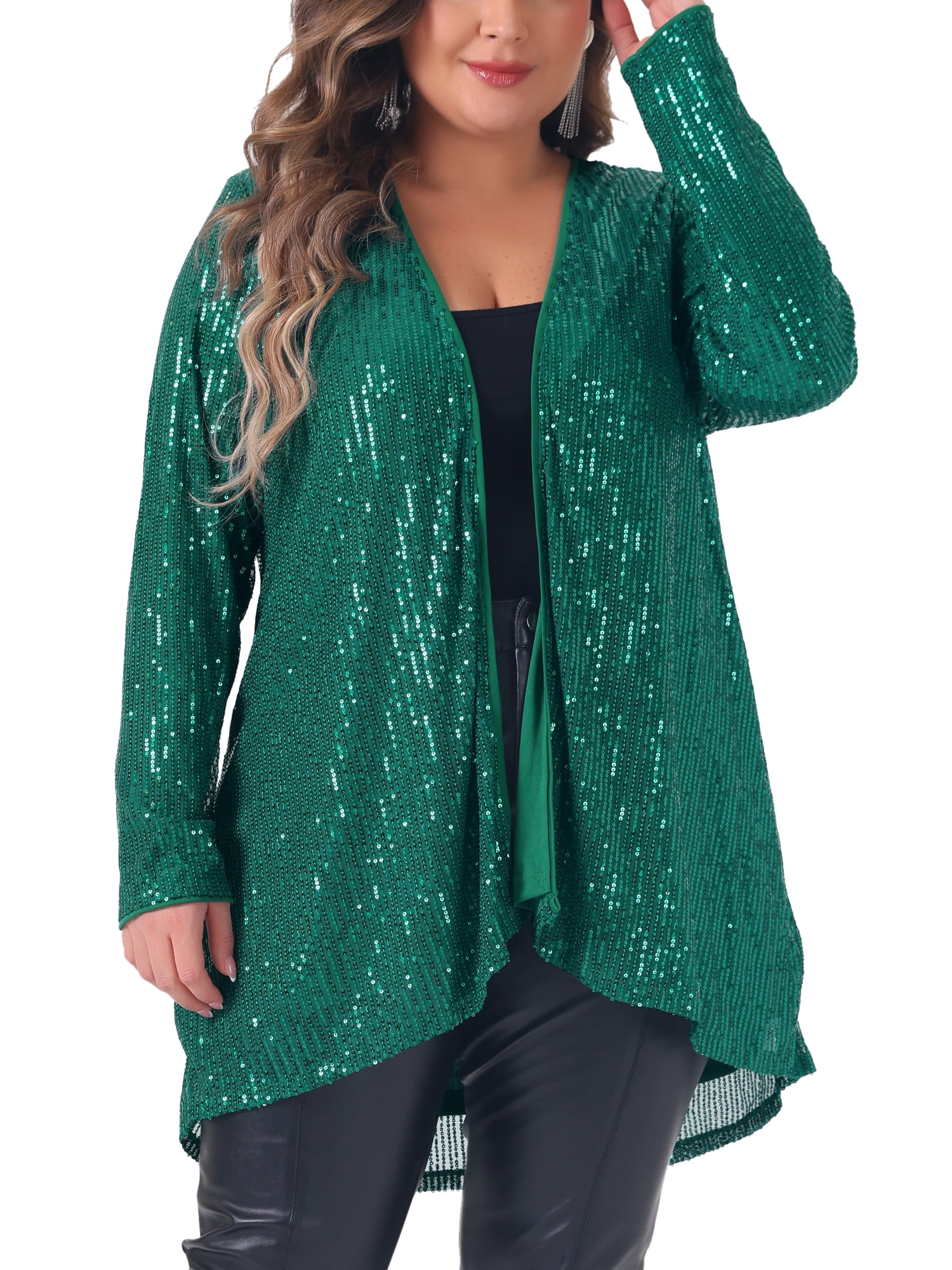 Agnes Orinda Plus Size Sequin Cardigans for Sparkly Long Sleeve Open ...