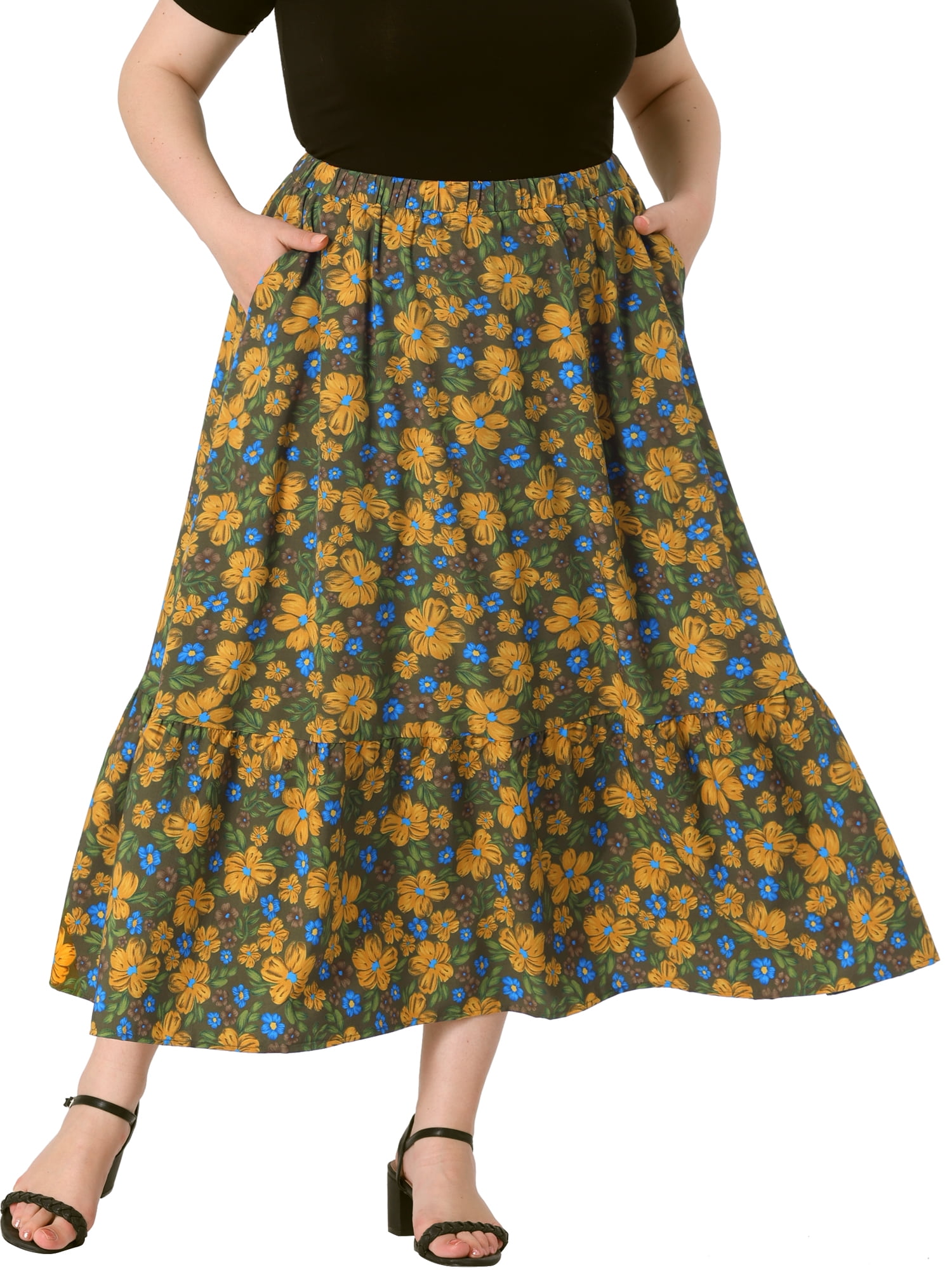 Agnes Orinda Plus Size Skirts for Women Floral Stretchy Waist Layered ...