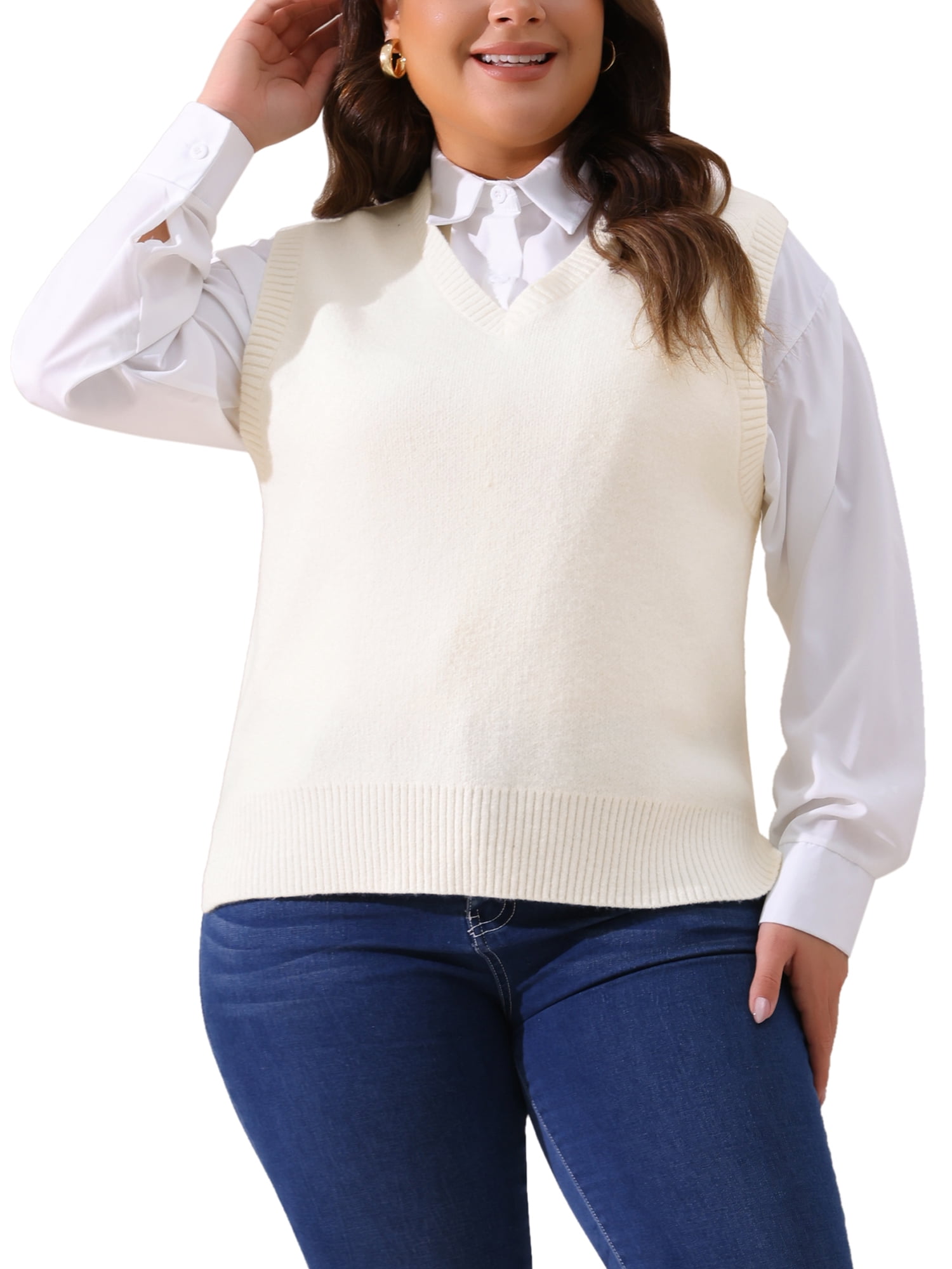 Agnes Orinda Plus Size Sweater Vest for Women V Neck Knit Vests Solid ...