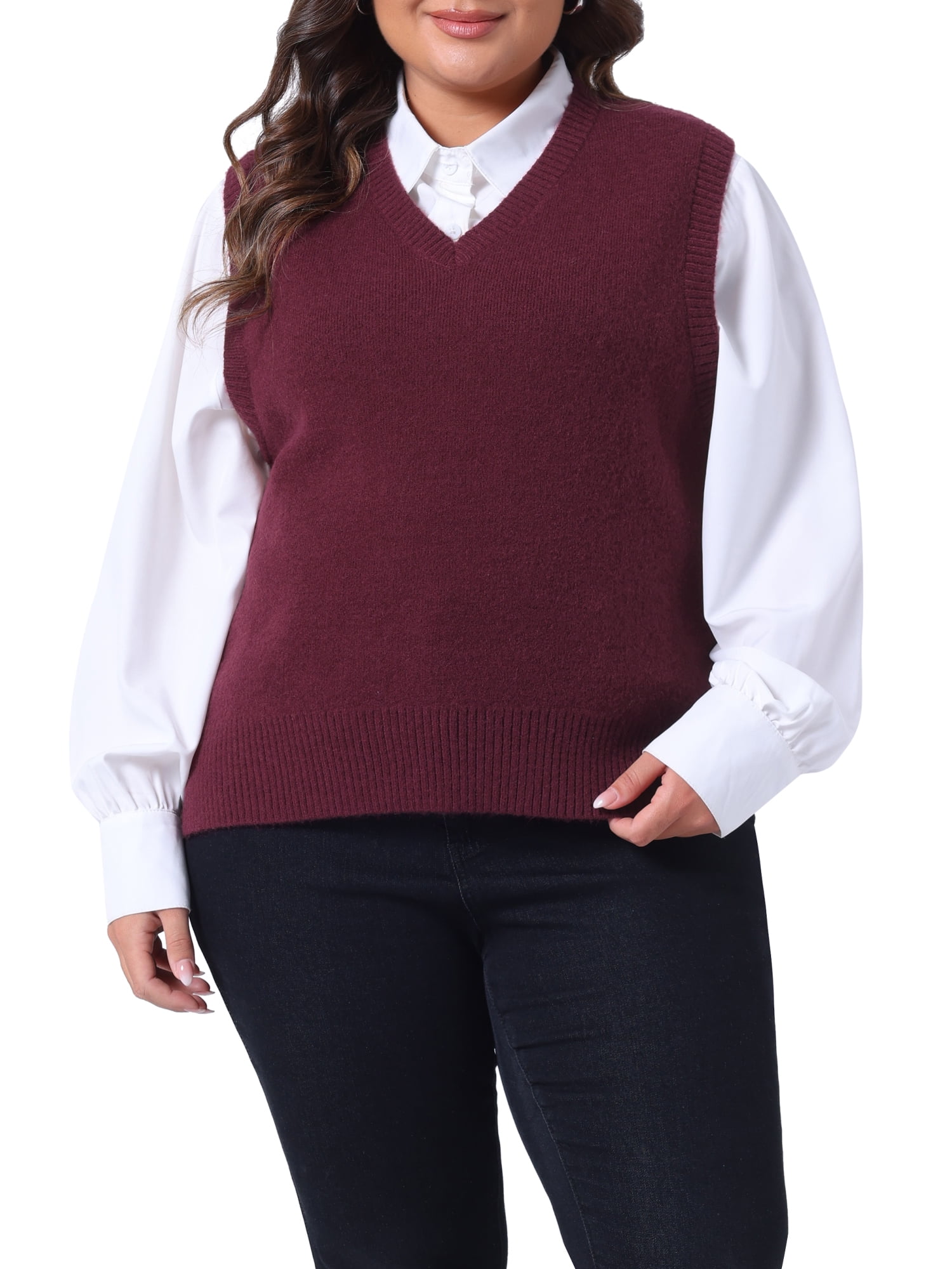 Agnes Orinda Plus Size Sweater Vest for Women V Neck Knit Vests Solid ...