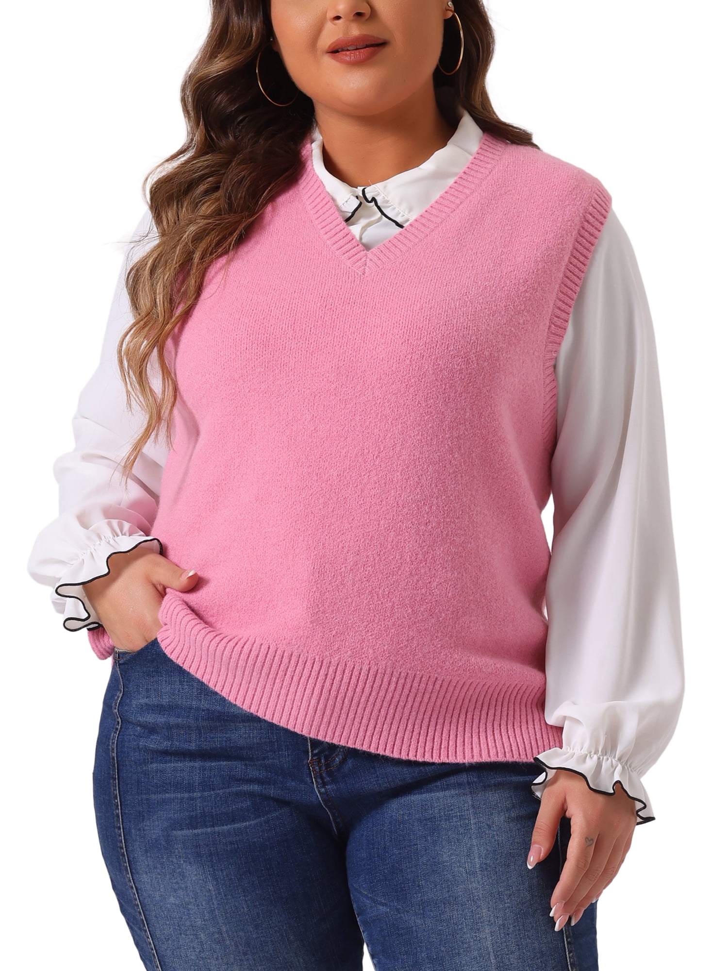 Agnes Orinda Plus Size Sweater Vest for Women V Neck Knit Vests Solid ...