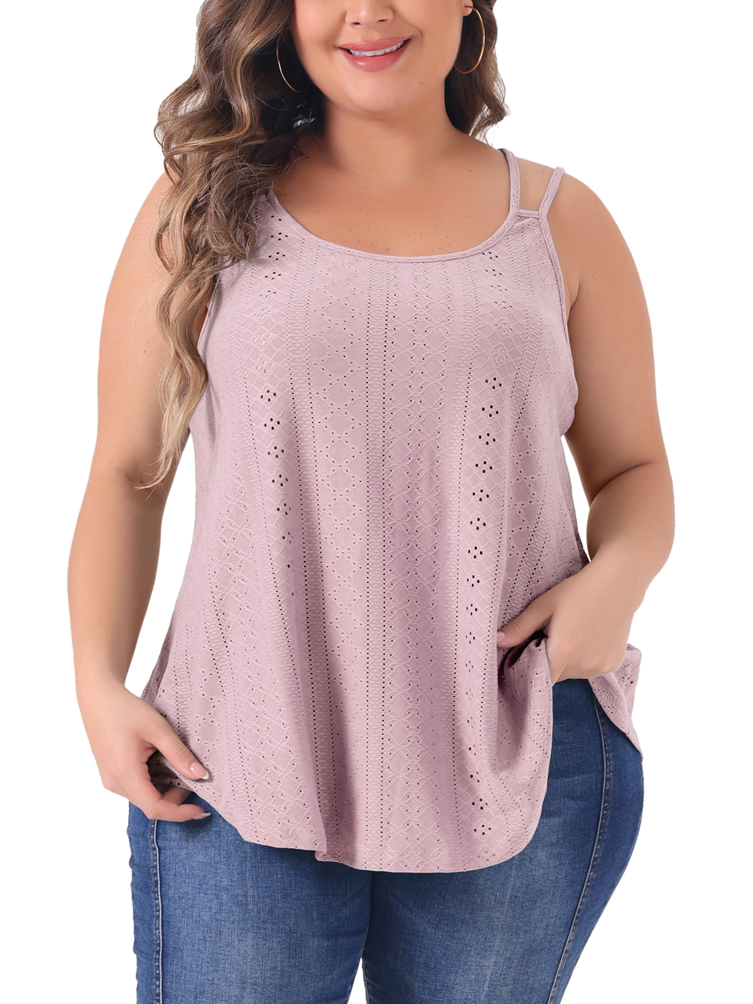 Agnes Orinda Plus Size Tank Tops for Women Eyelet Embroidery Sleeveless ...