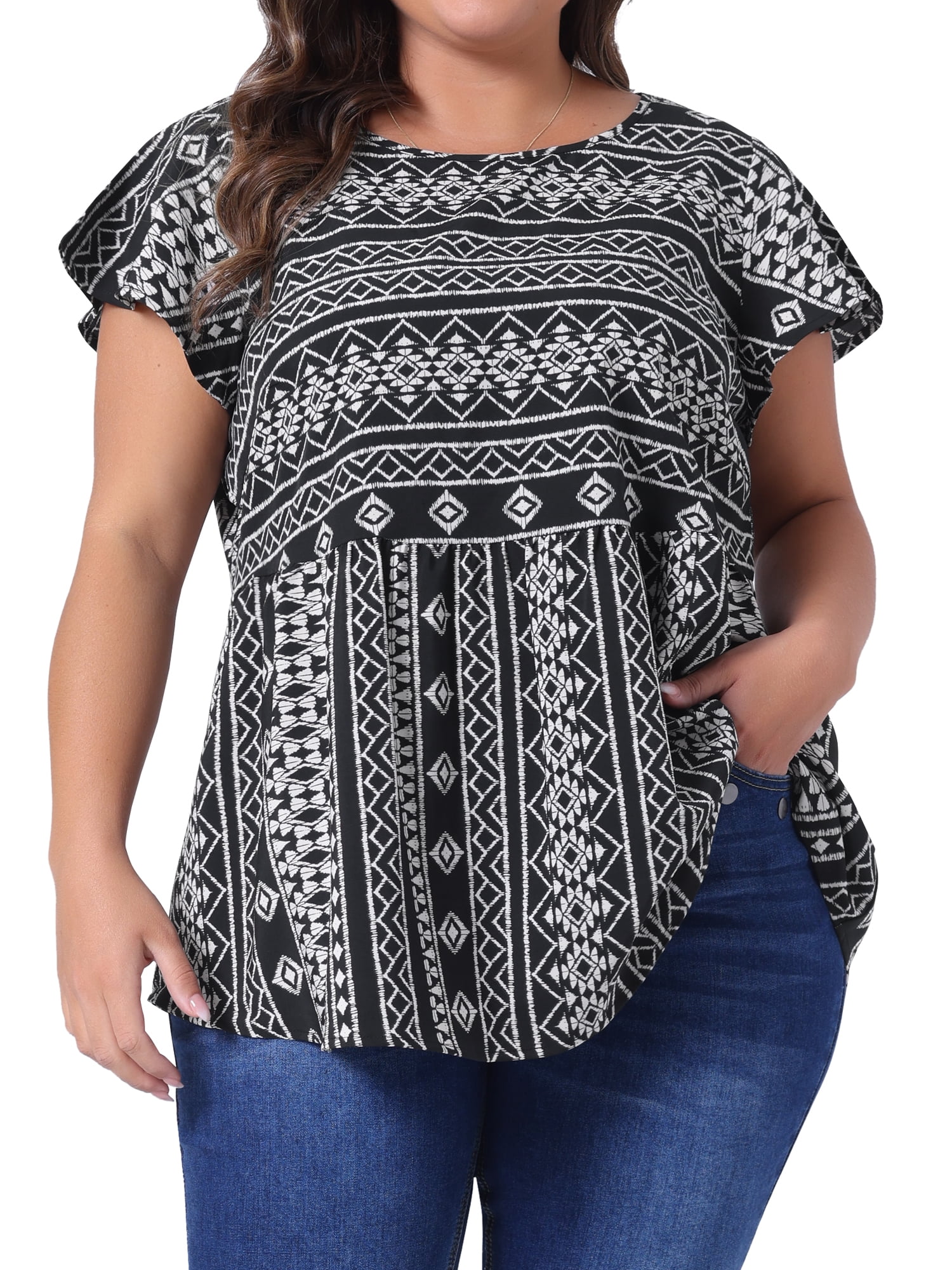 Agnes Orinda Plus Size Top for Women Boho Floral Printed Round Neck ...