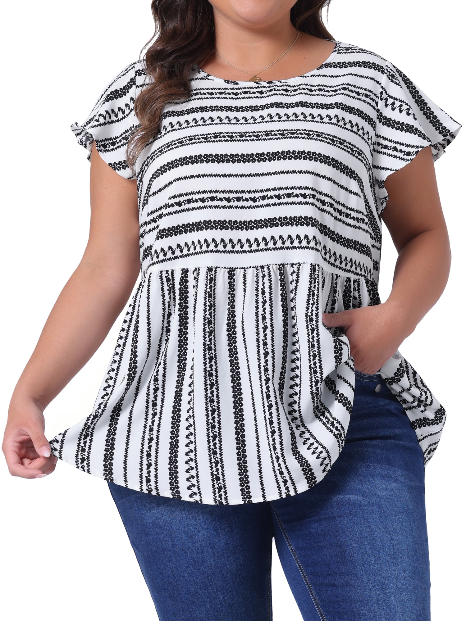 Agnes Orinda Women's Plus Size Top Boho Floral Printed Round Neck ...