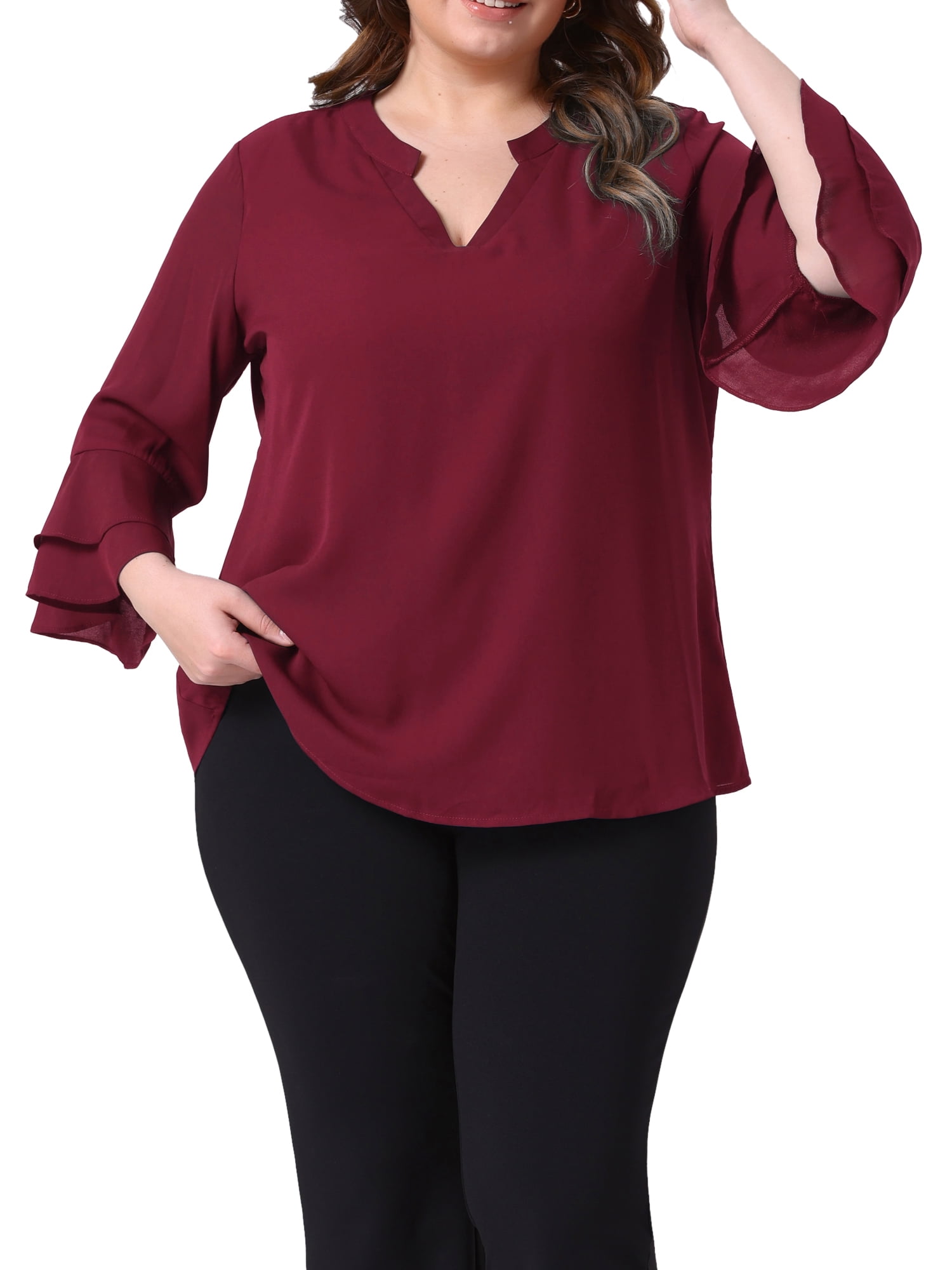 Agnes Orinda Plus Size Tops for Women Dressy 3/4 Bell Sleeve Blouses ...