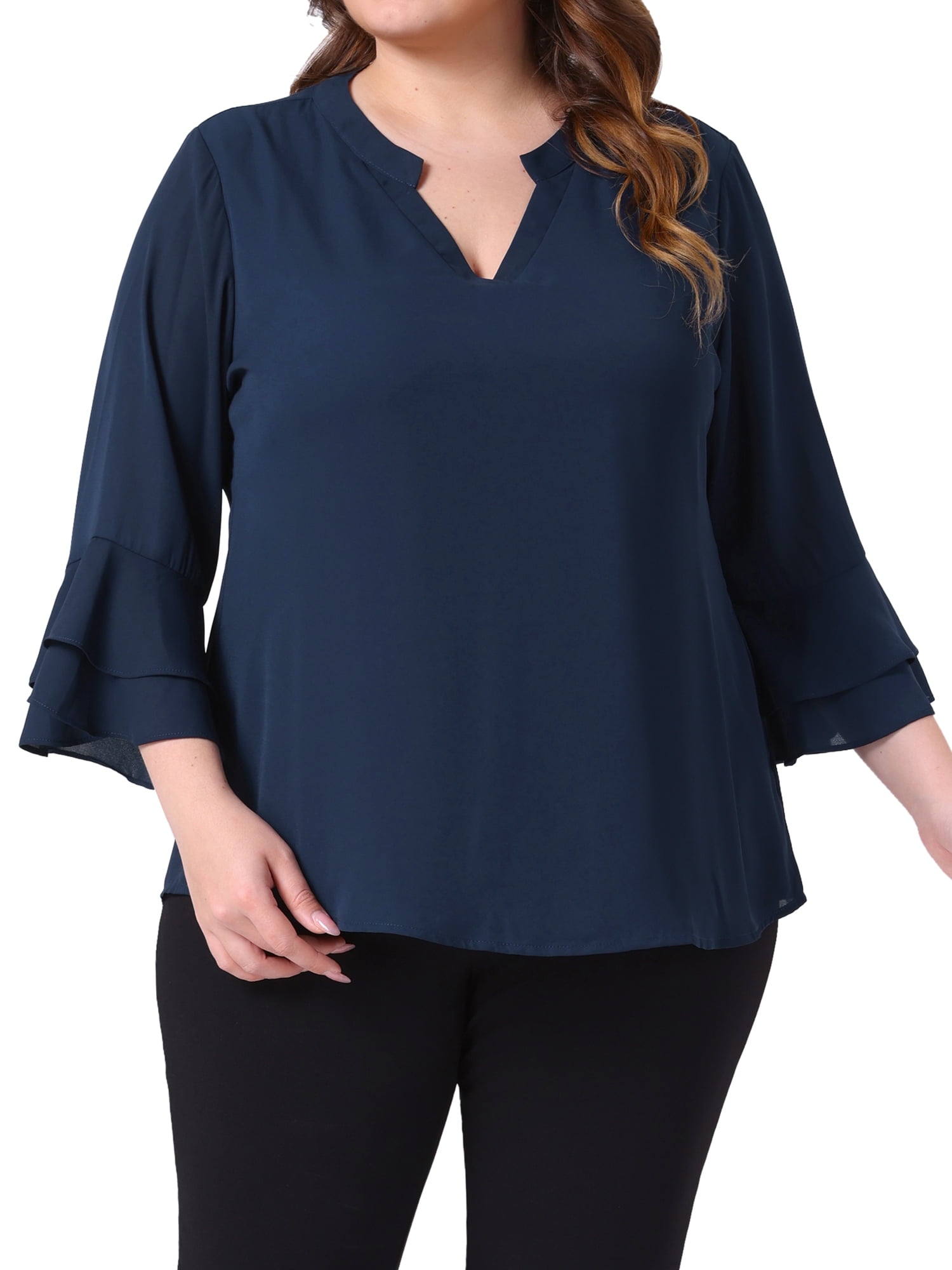 Agnes Orinda Plus Size Tops for Women Dressy 3/4 Bell Sleeve Blouses ...
