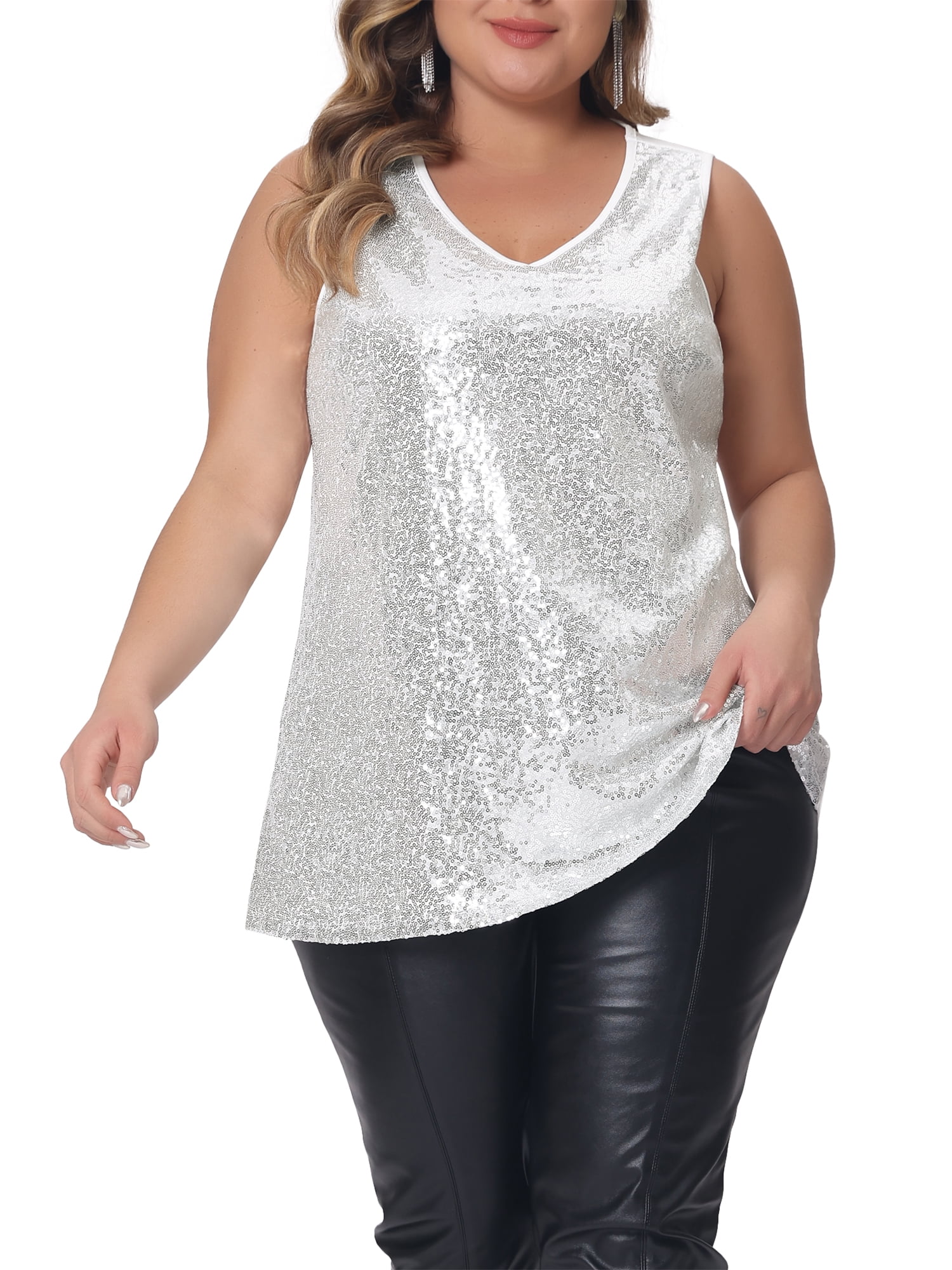 Agnes Orinda Women's Plus Size Tops Sleeveless Sparkle Shimmer Glitter ...