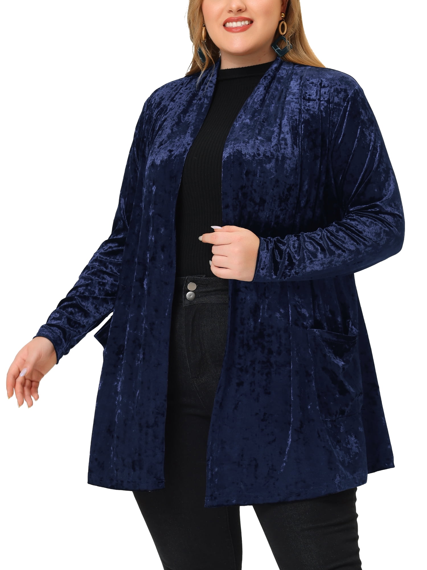 Agnes Orinda Plus Size Velvet Cardigans for Women Open Front Cardigan ...