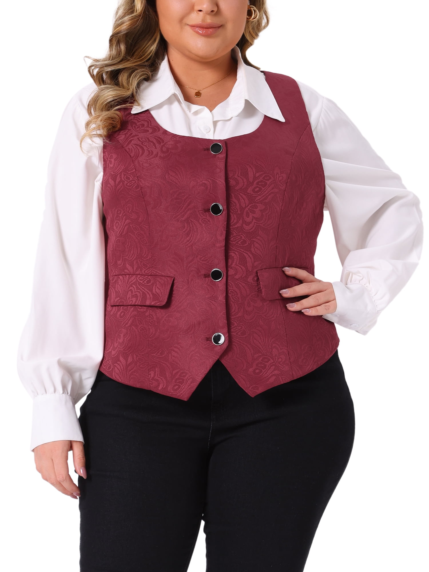 Agnes Orinda Plus Size Vest for Women Sleeveless Jacquard Jacket ...