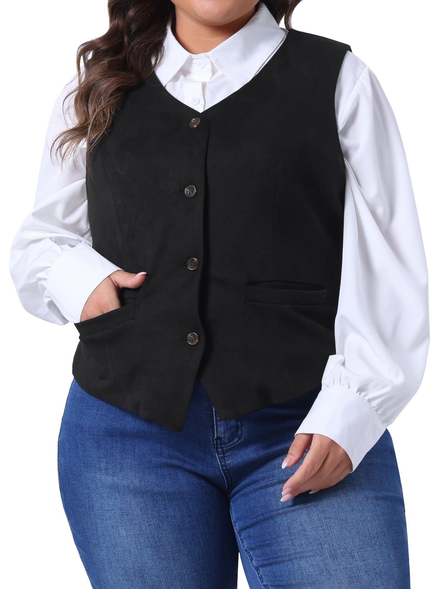 Agnes Orinda Women's Plus Size Vests V Neck Fully Lined Buttons Work ...
