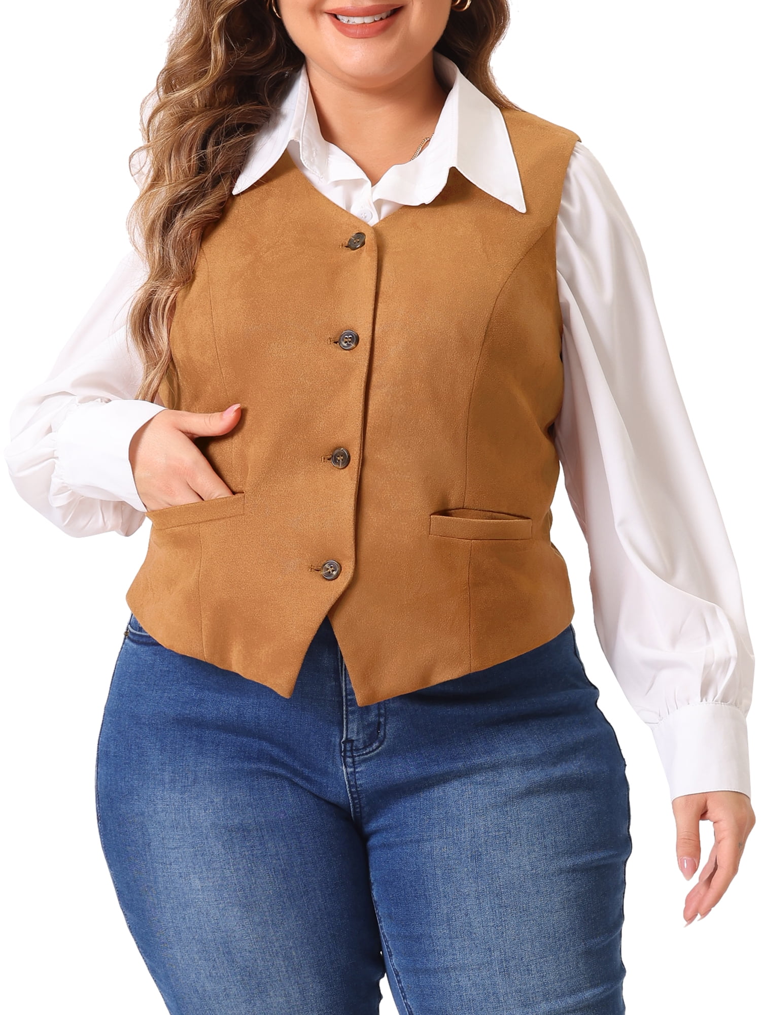 Agnes Orinda Women's Plus Size Vests V Neck Fully Lined Buttons Work ...